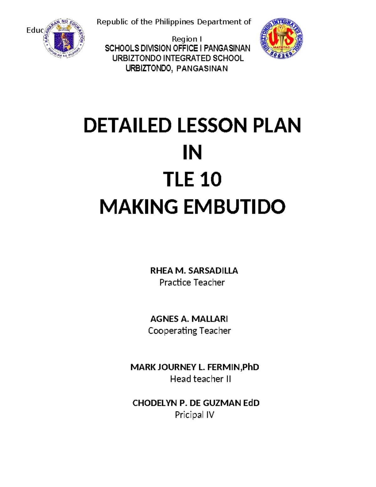 RHEA Sarsadilla - Final DEMO( MAKE Embutido) - Republic of the Philippines Department of ...