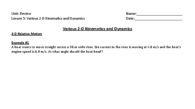 Unit: Lesson 5: Kinematics & Dynamics of Relative Motion - Studocu