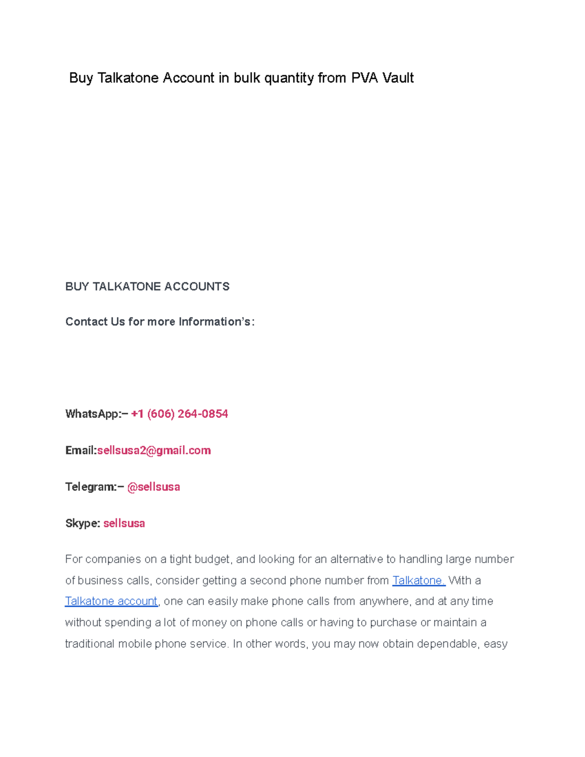 Buy Talkatone Account in bulk quantity from PVA Vault - With a ...