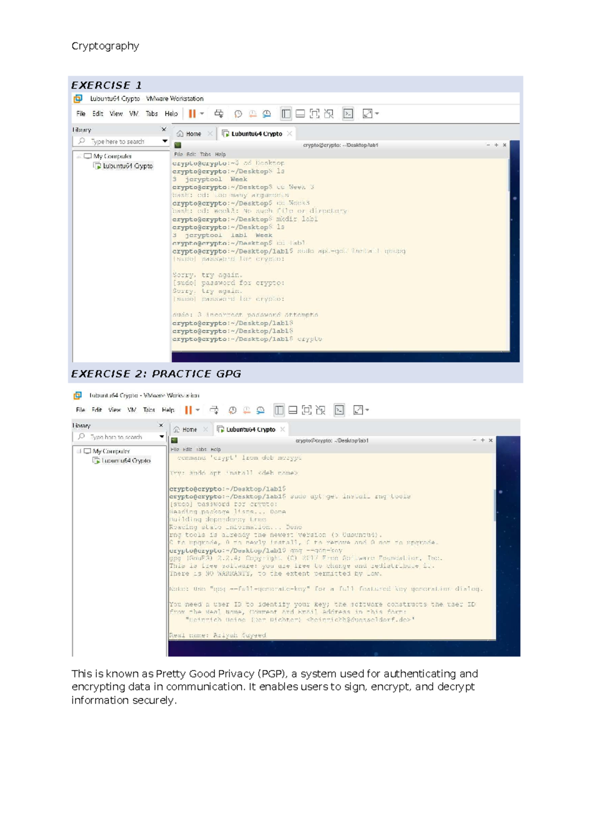 Cryptography Lab 1: PGP & GPG Key Management Exercises - Studocu