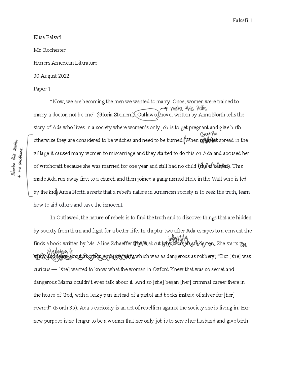 Honors American Literature: Essay on Rebellion in "Outlawed" - Studocu