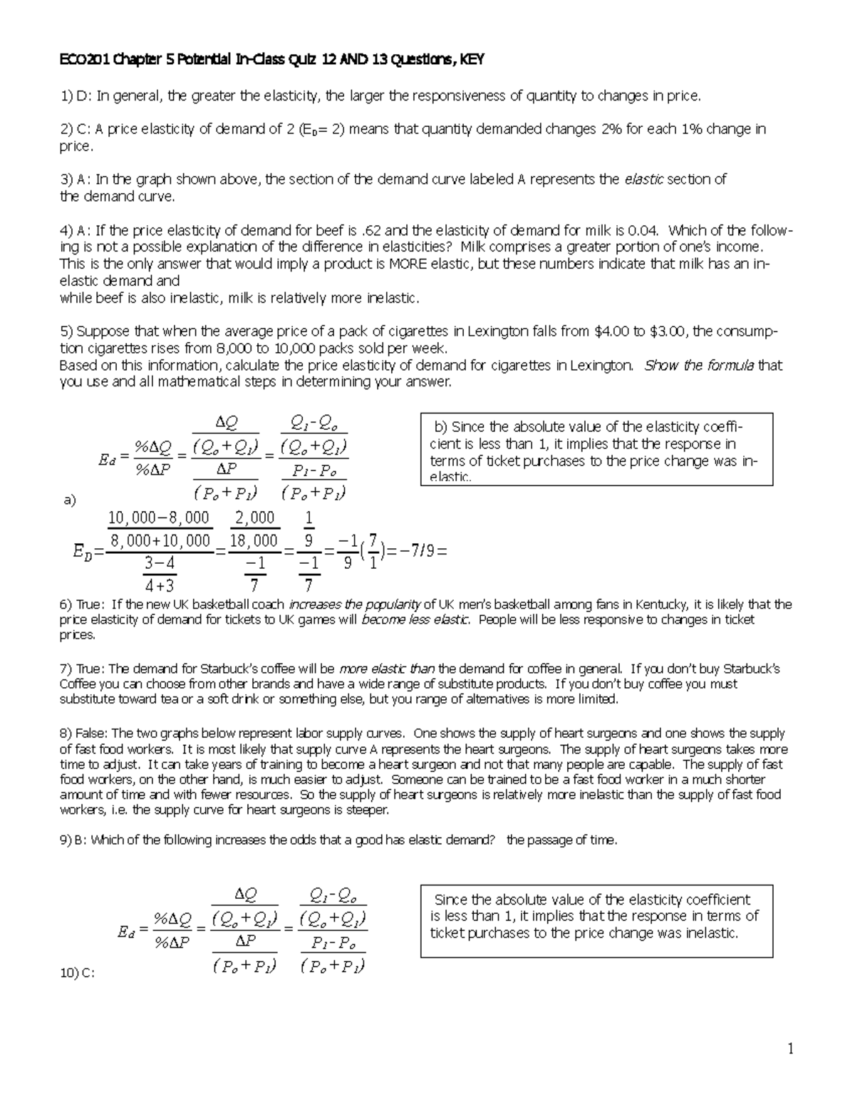 In-class quiz 12 and 13ch 5 elasticity KEY - ECO201 Chapter 5 Potential ...