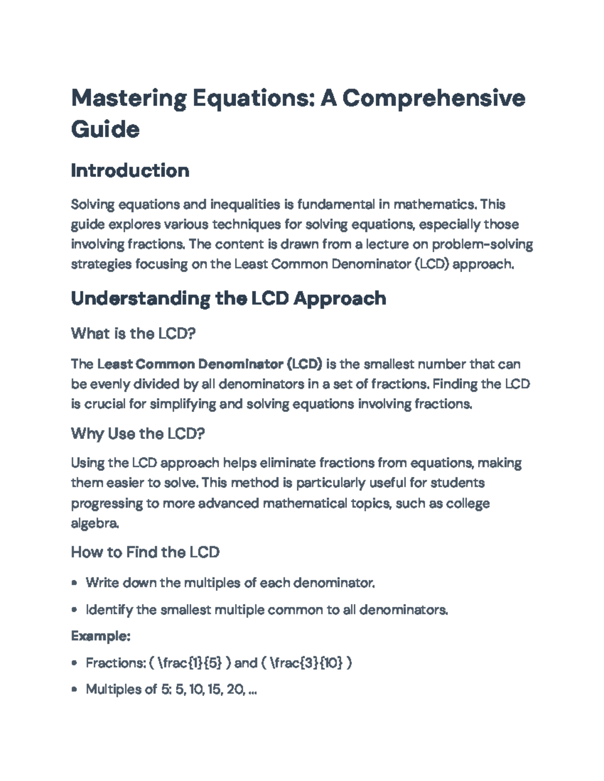 Mastering Equations: Using the Least Common Denominator Approach ...