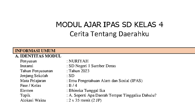 Modul Ajar IPAS SD Kelas 4: Cerita Tentang Daerahku - Studocu
