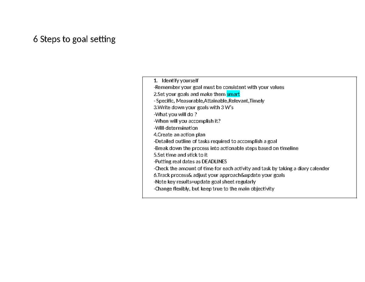 KNBT - 6 Steps to Effective Goal Setting and Action Planning - Studocu