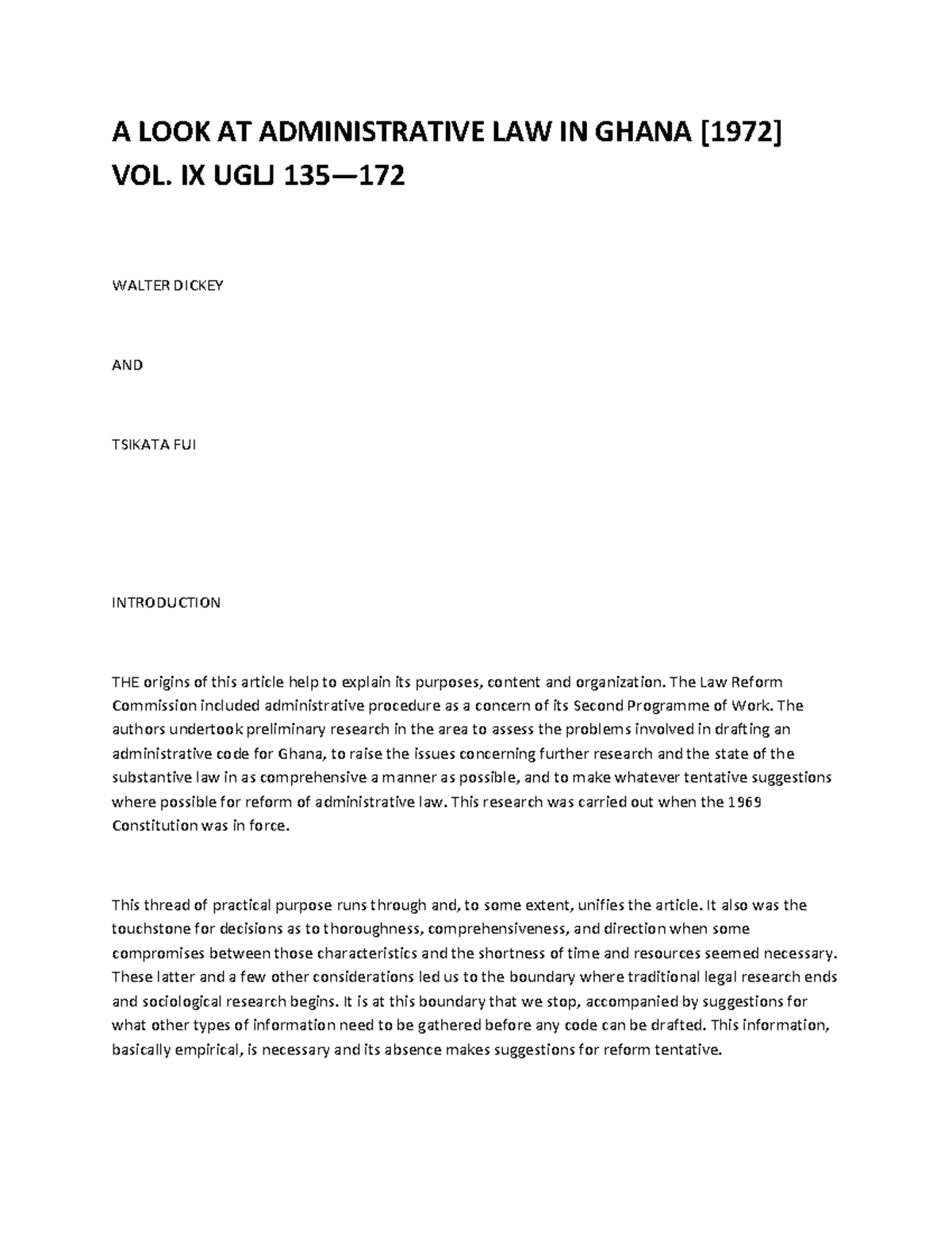 A LOOK AT Administrative LAW IN Ghana [1972] VOL. IX UGLJ 135—172 ...