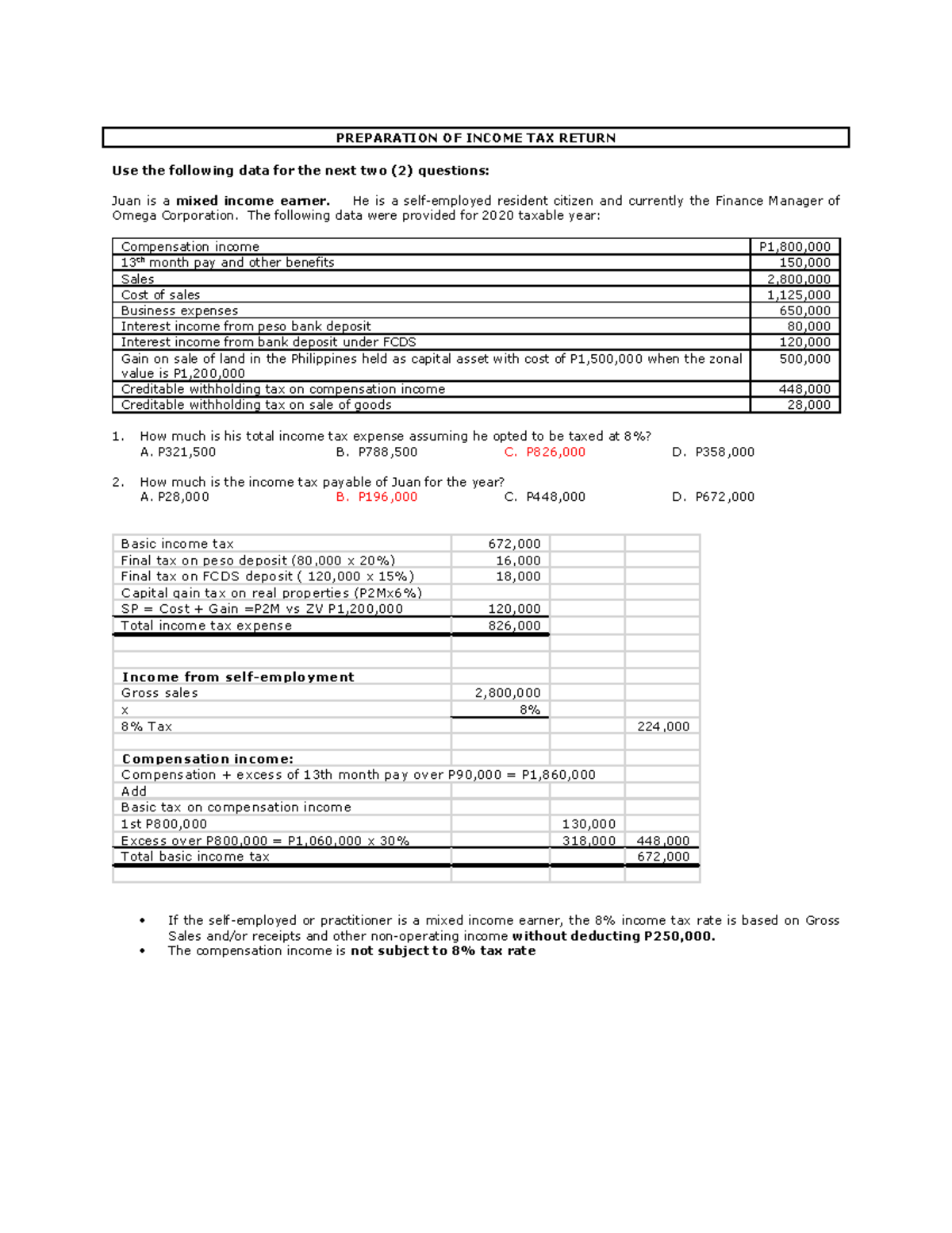 Preparation of Income Tax Return Using BIR Form for Juan's Data - Studocu