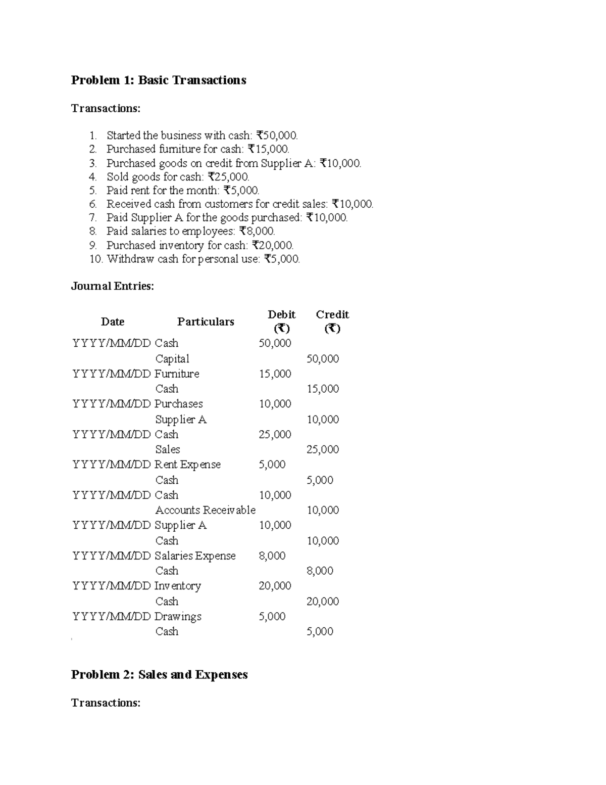 Accounting Transactions and Journal Entries: Problem Set 786095371 ...