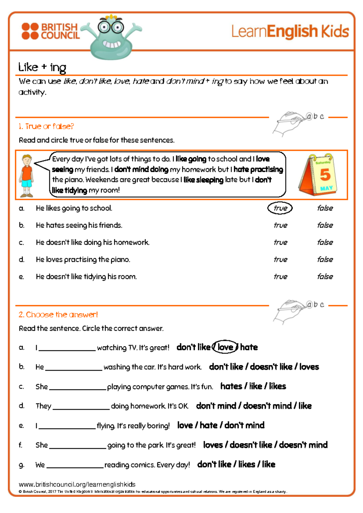 Grammar Practice: Like-ing Worksheet for ESL Students - Studocu