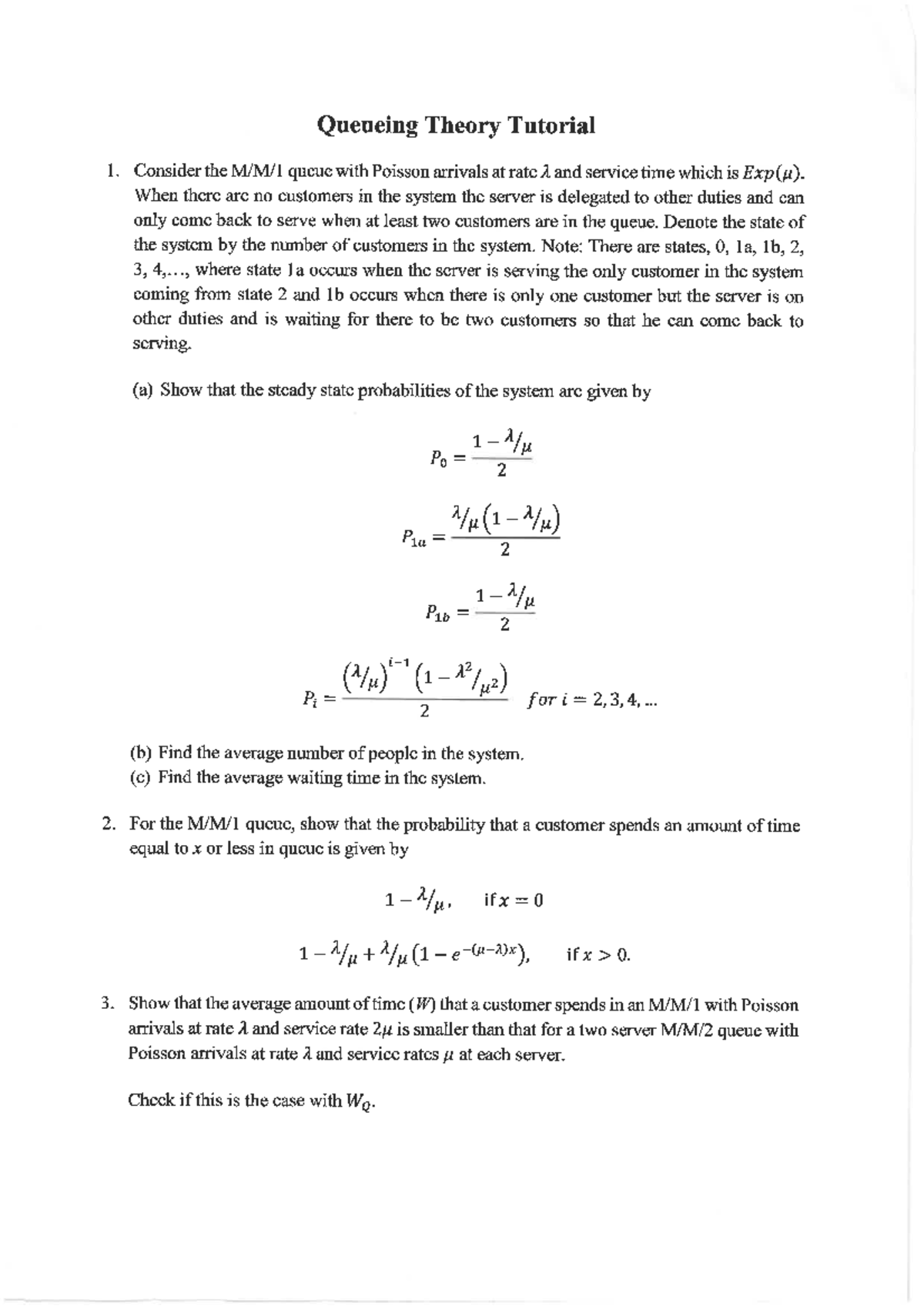 STAT 350: Queueing Theory Tutorial 1 Solutions - Studocu