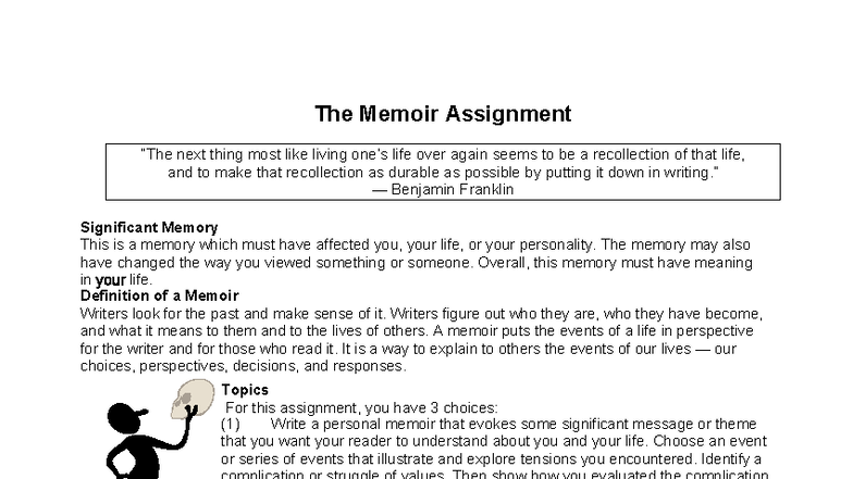 Memoir Assignment: Exploring Significant Life Memories - Studocu