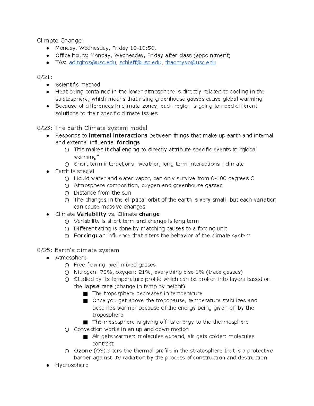 Climate Change (Environmental Science ENVS 301) Lecture Notes - Studocu