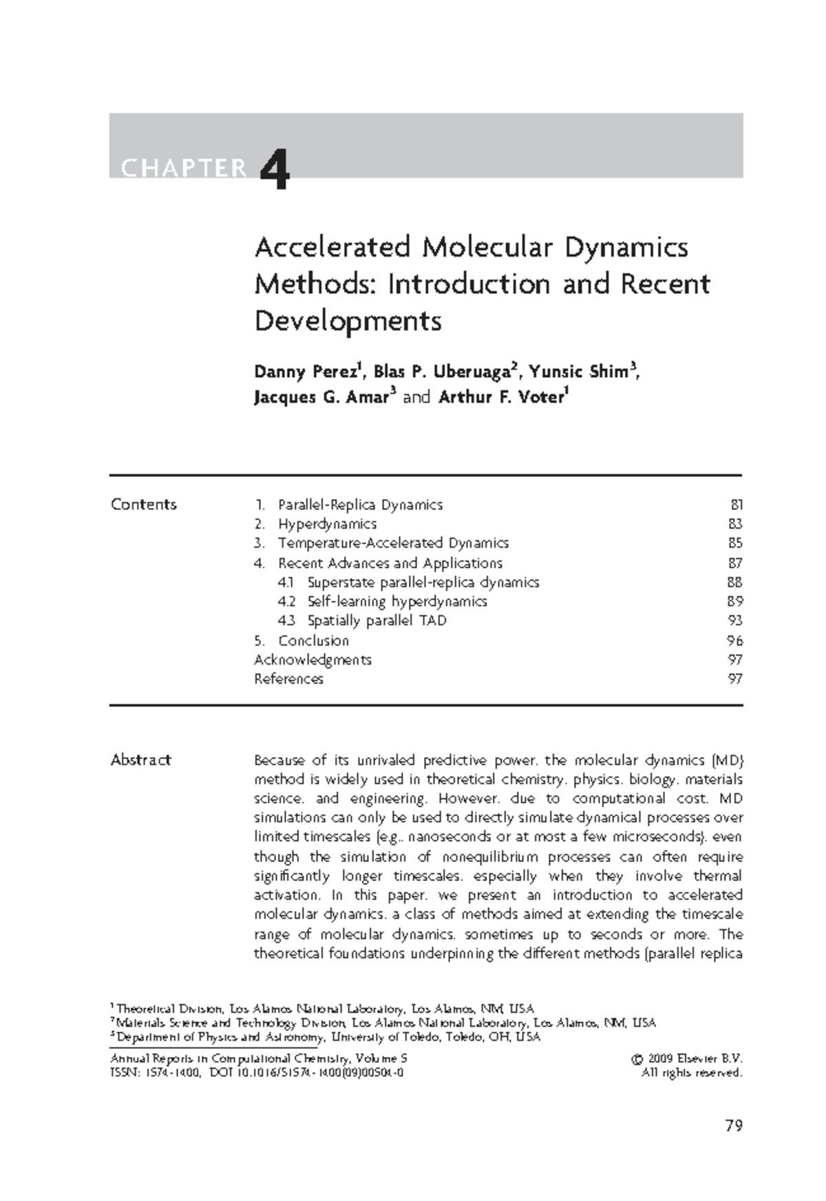 CHAPTER 4: Accelerated Molecular Dynamics Methods - Recent Advances ...