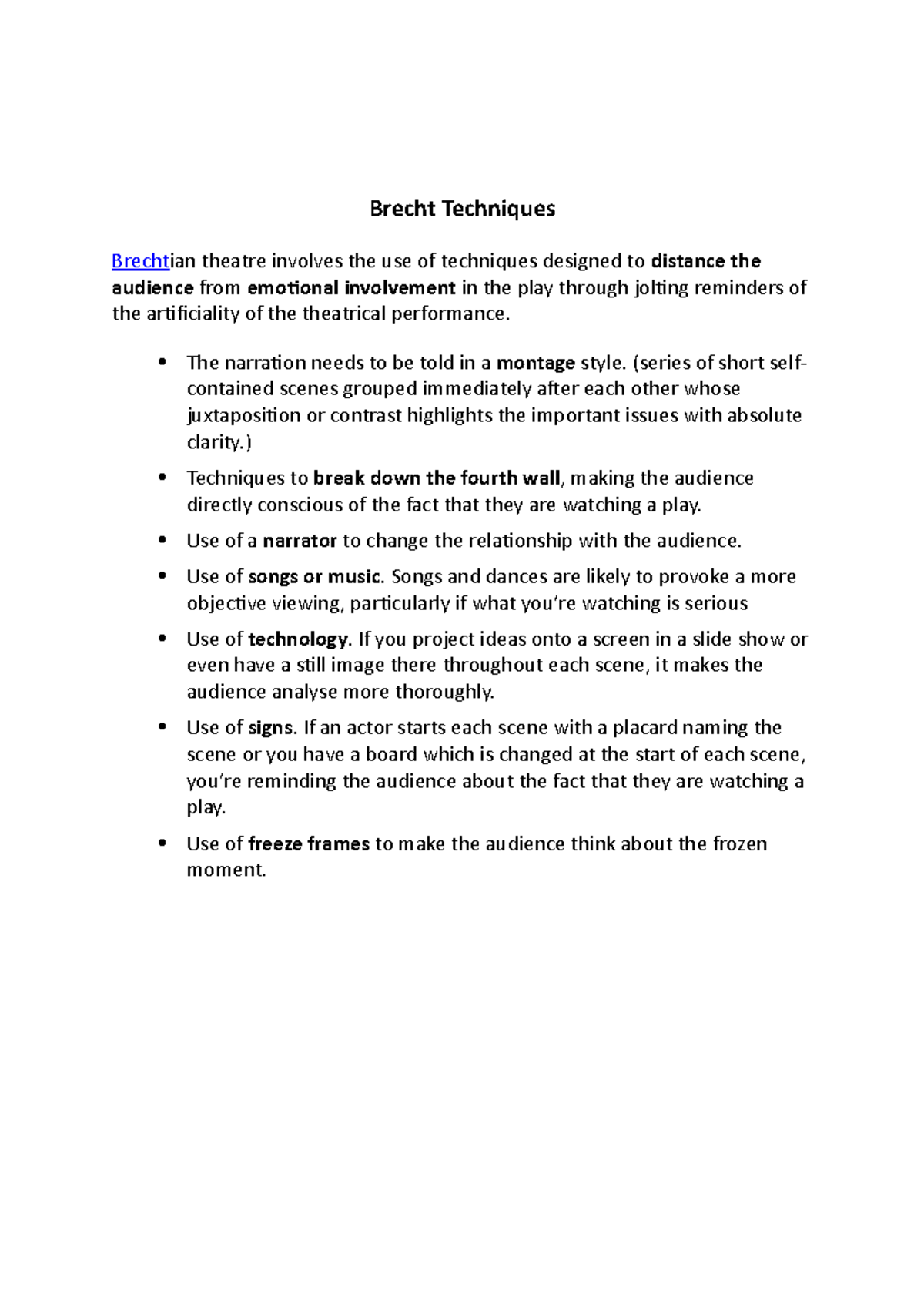 Brecht Techniques - notes - Brecht Techniques Brechtian theatre ...