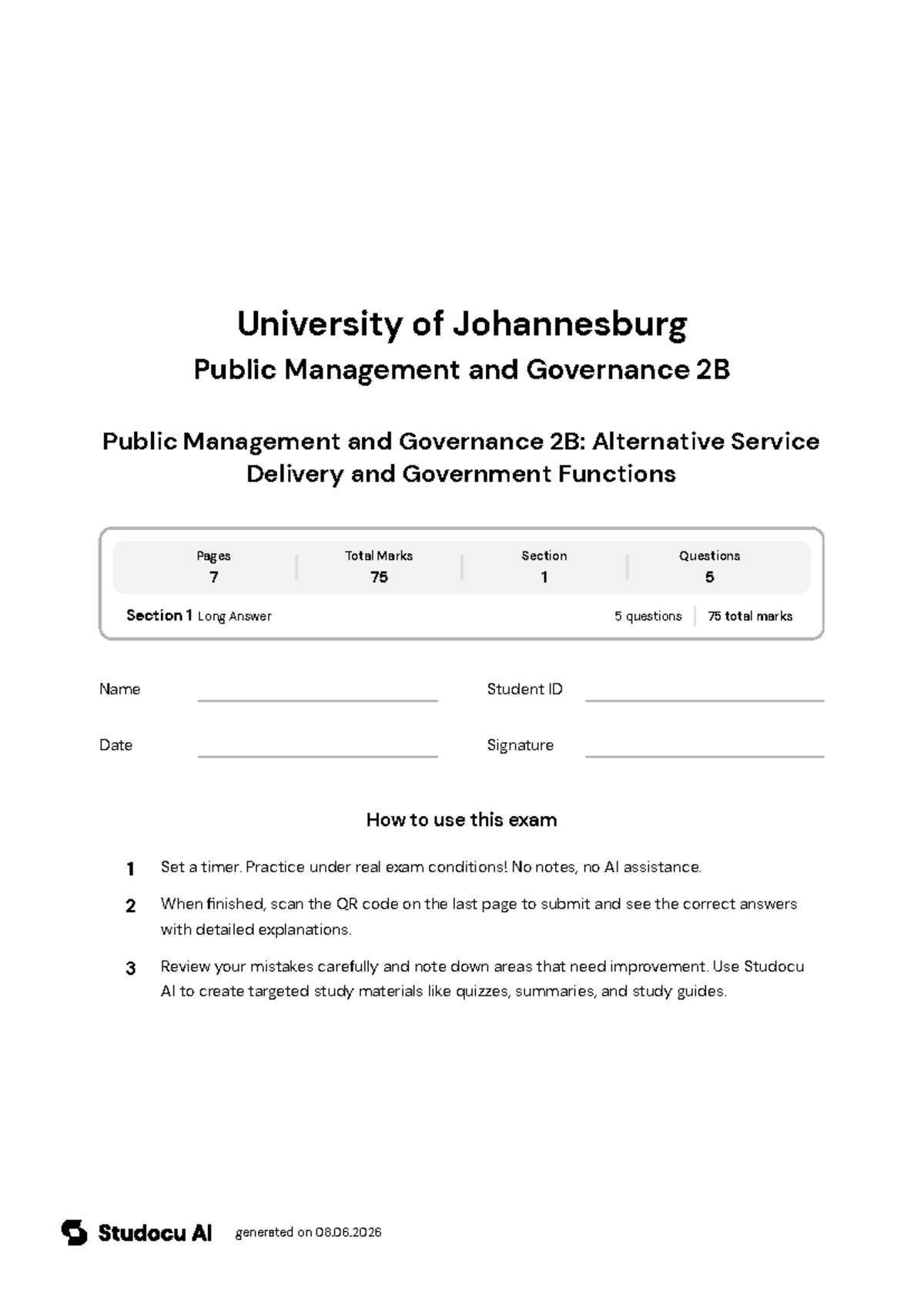 Public Management and Governance 2B: Final Exam - Studocu