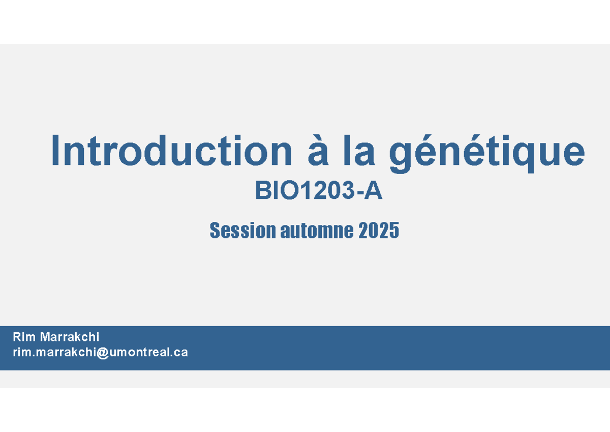 Introduction à la génétique - Cours Automne 2025 (Chapitre 1) - Studocu
