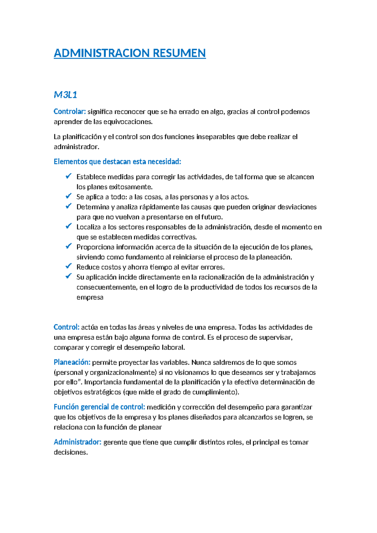 ADMINISTRACION RESUMEN M3L1 Control y Planeación en la Gestión ...
