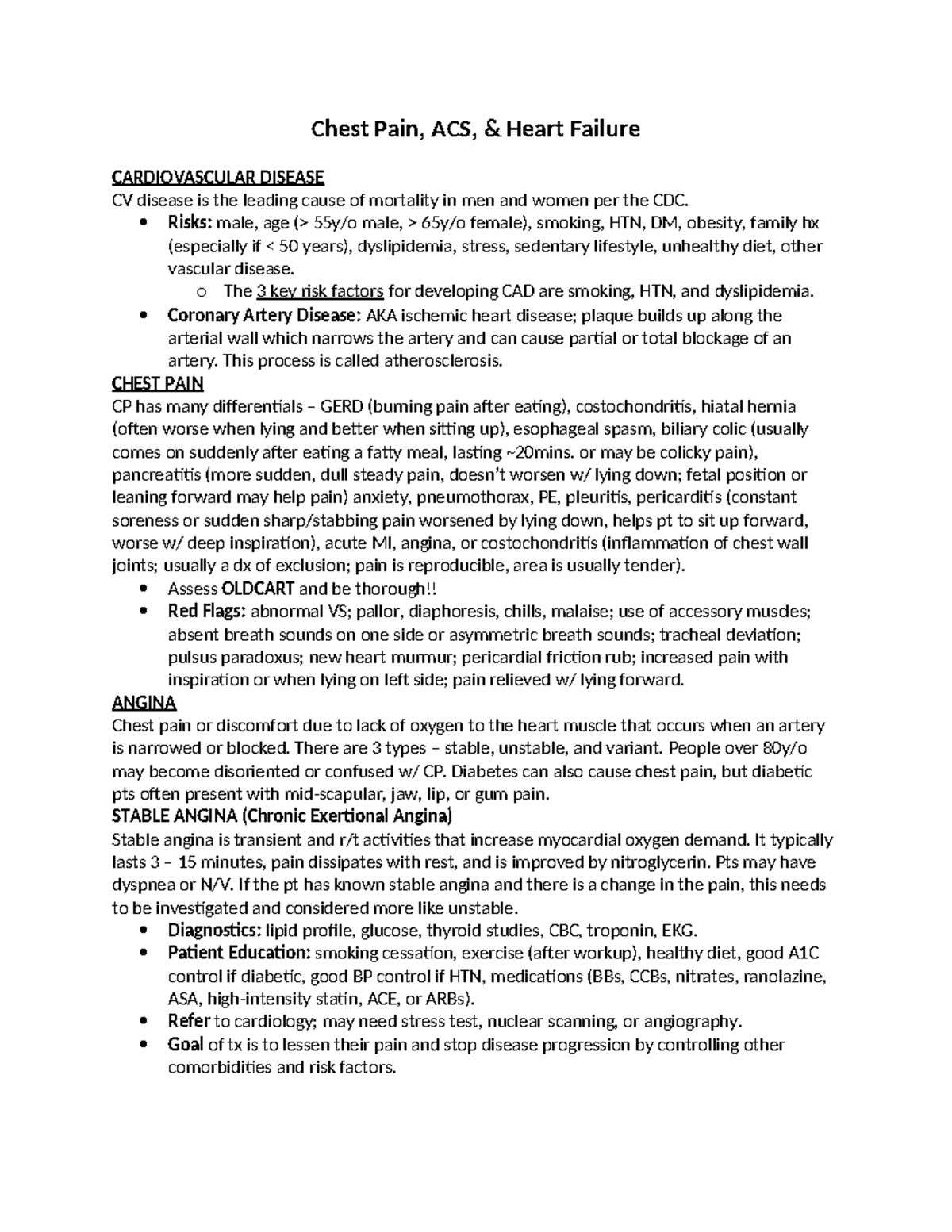 Chest Pain, ACS, Heart Failure: Key Insights for CARDIOVASCULAR DISEASE ...