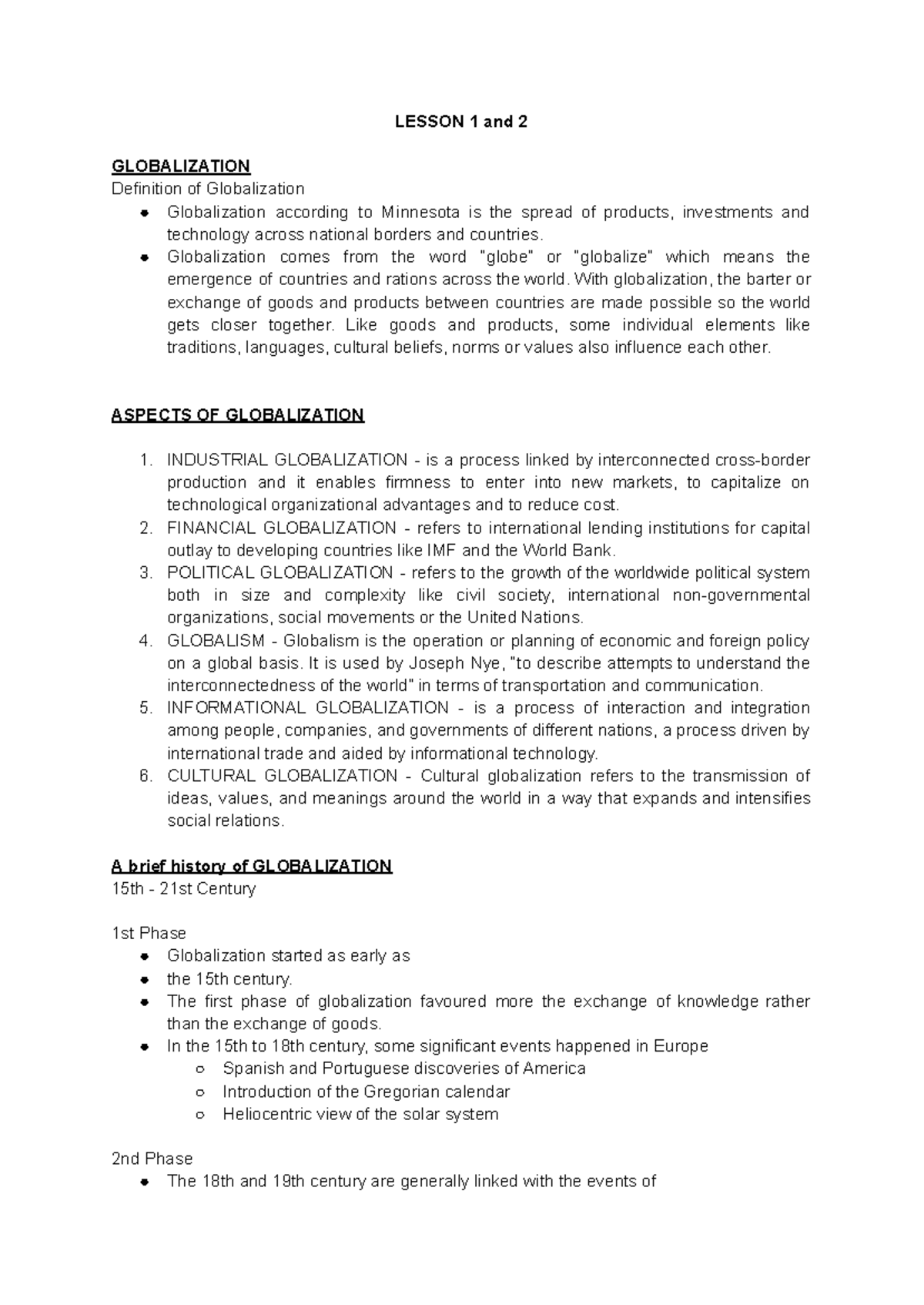 TCW-PPT: Lessons on Globalization - Concepts and Historical Phases ...