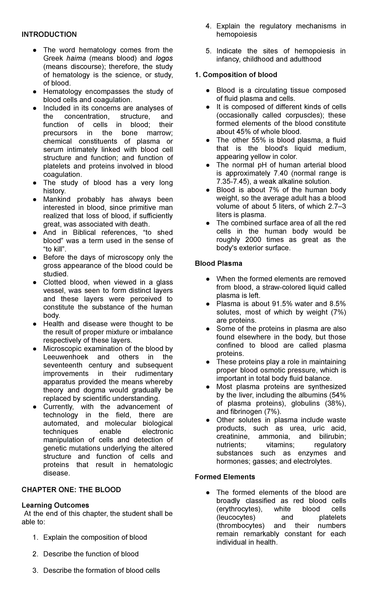 HEMA 1 Lecture: Comprehensive Overview of Blood and Hematology - Studocu