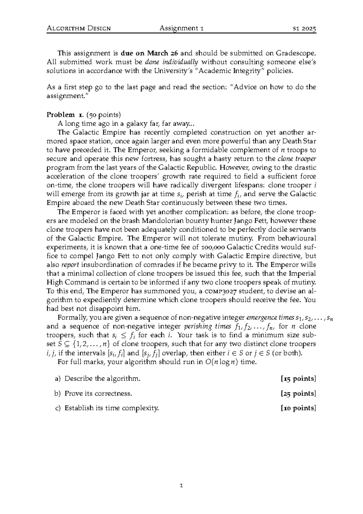 Assignment 1 - Greedy and D&C (COMP3027 and COMP3927) - Algorithm ...