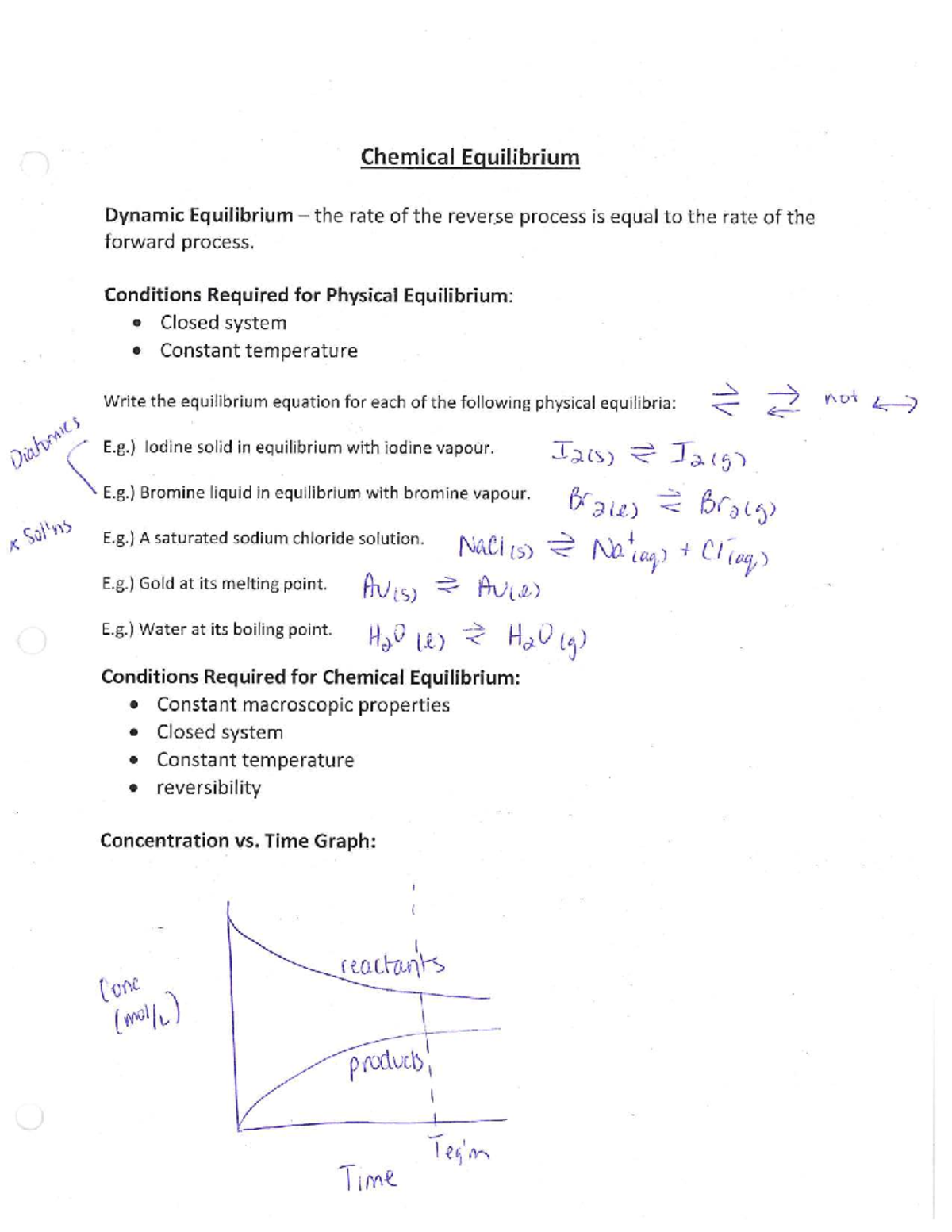 40S Chemical Equilibrium Notes: Understanding Dynamic Equilibrium - Studocu