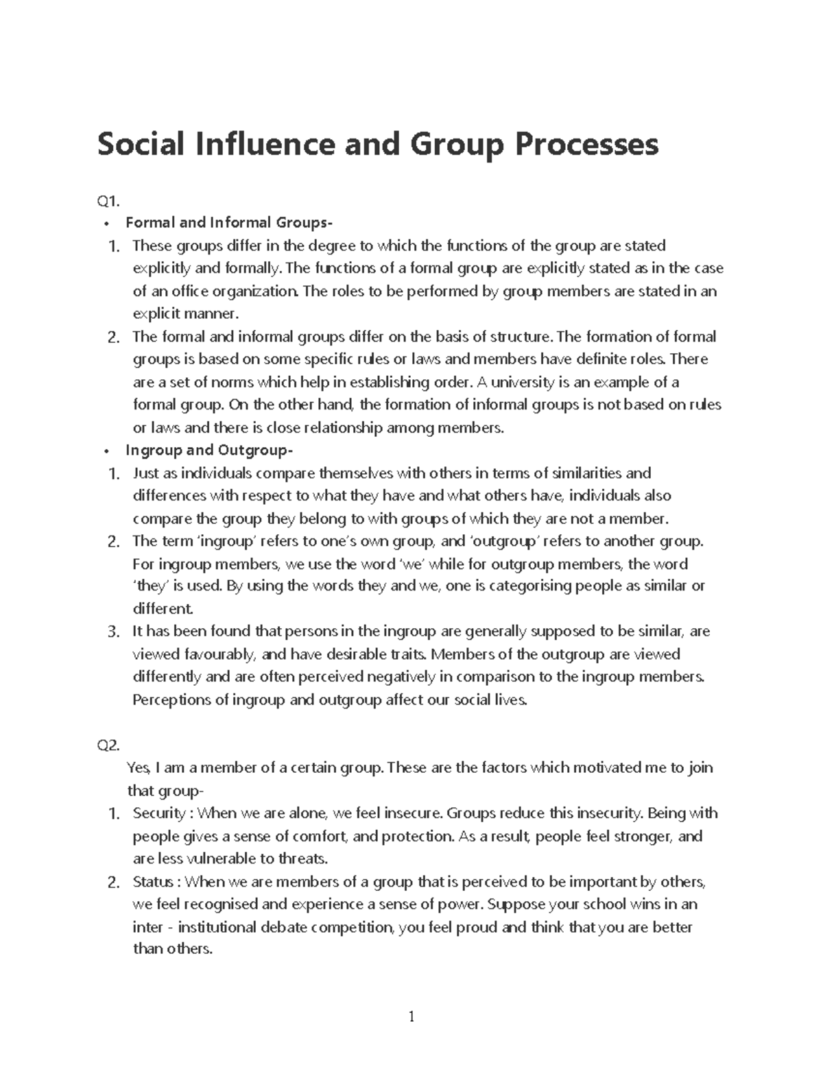Social Influence and Group Processes Q1: Formal vs Informal Groups ...
