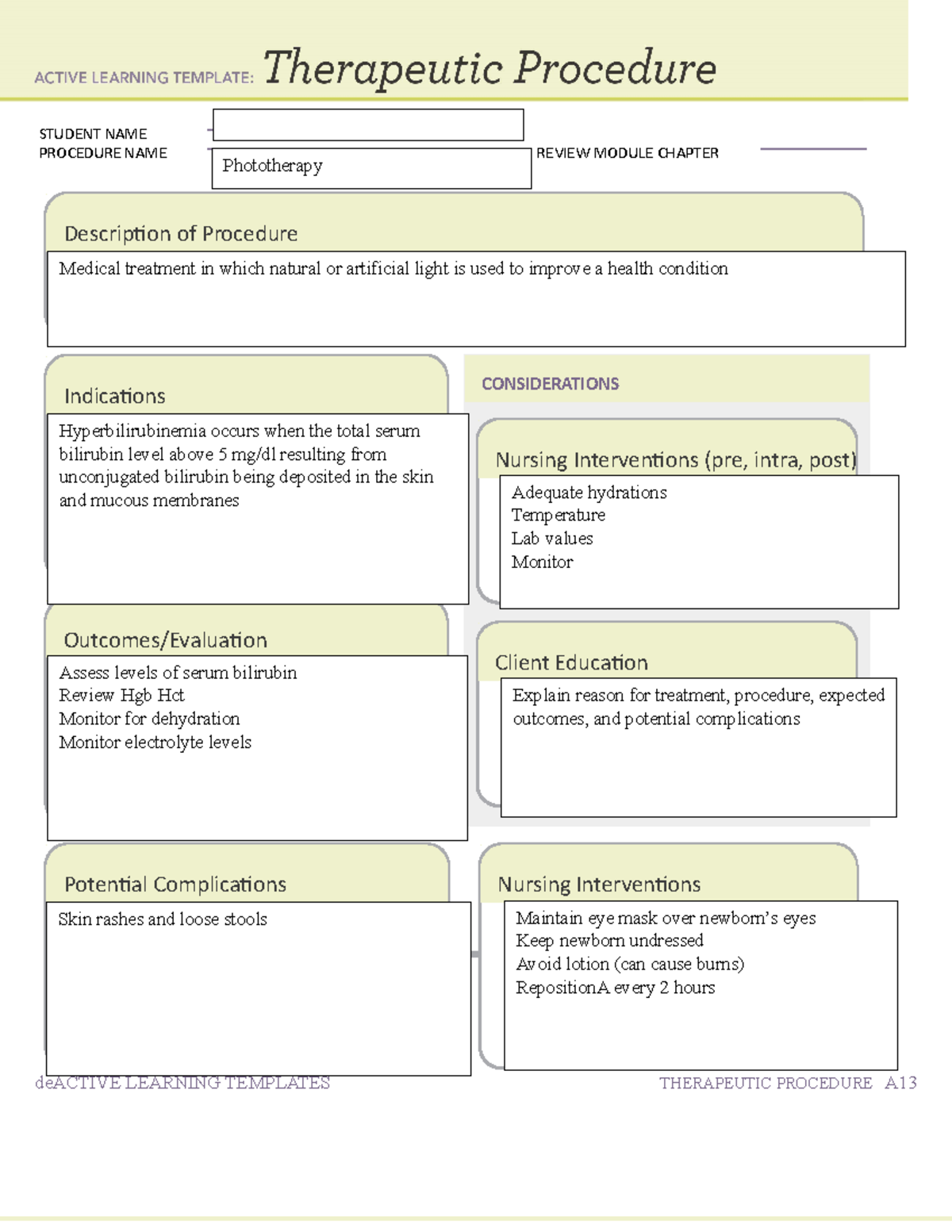 ATI Template - Phototherapy Procedure in OB Maternity Care - Studocu