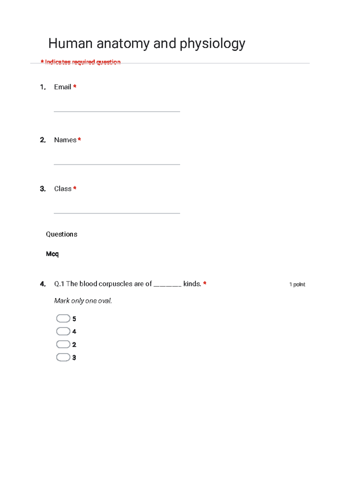 Human Anatomy and Physiology MCQ Quiz Questions - Studocu