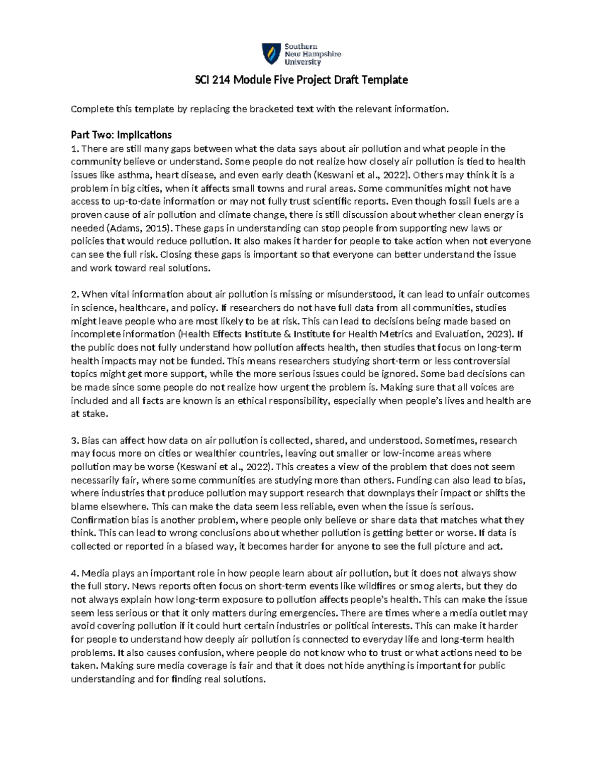 SCI 214 Module Five Project Draft: Air Pollution Implications ...
