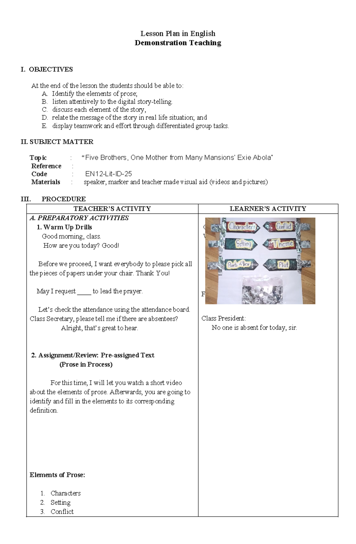 Lesson PLAN IN English - Lesson Plan in English Demonstration Teaching ...