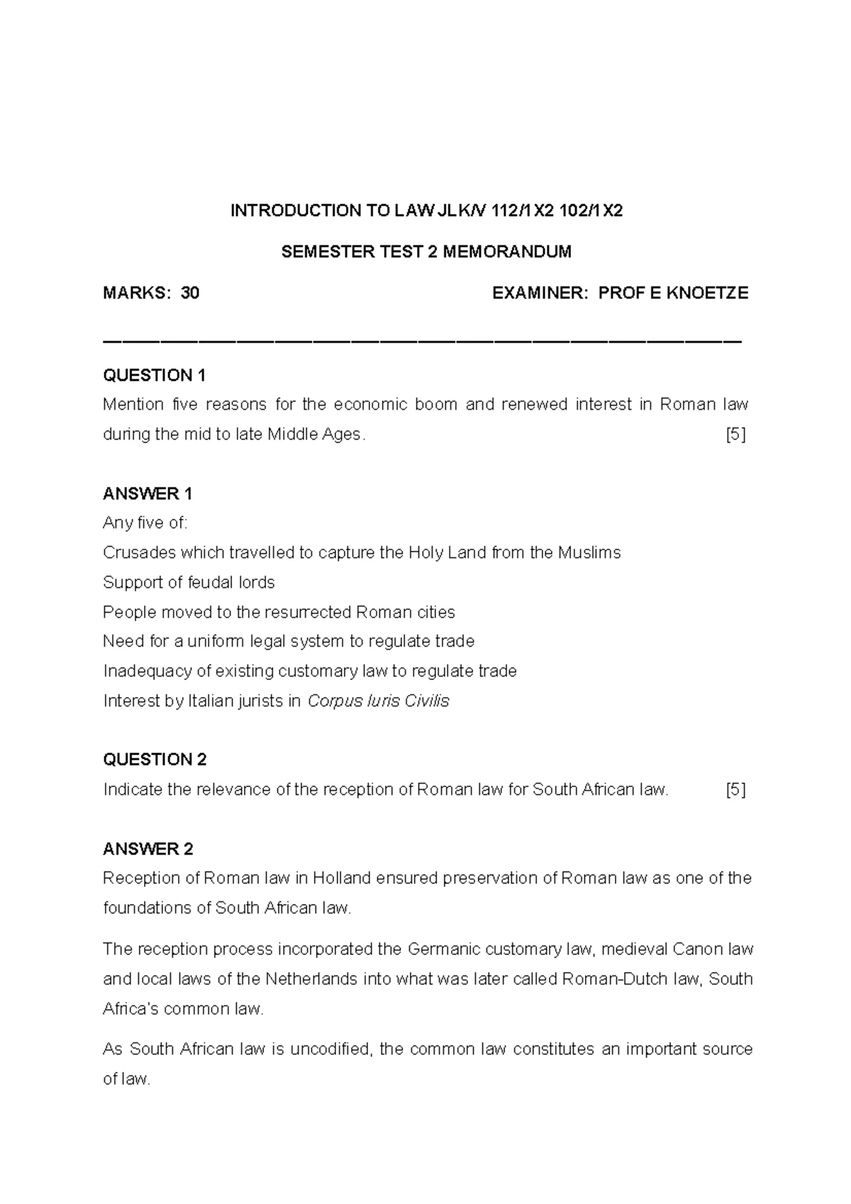 Chapter 2 Roman Law - THE FOUNDATIONS OF SOUTH AFRICAN LAW CHAPTER 2 ...