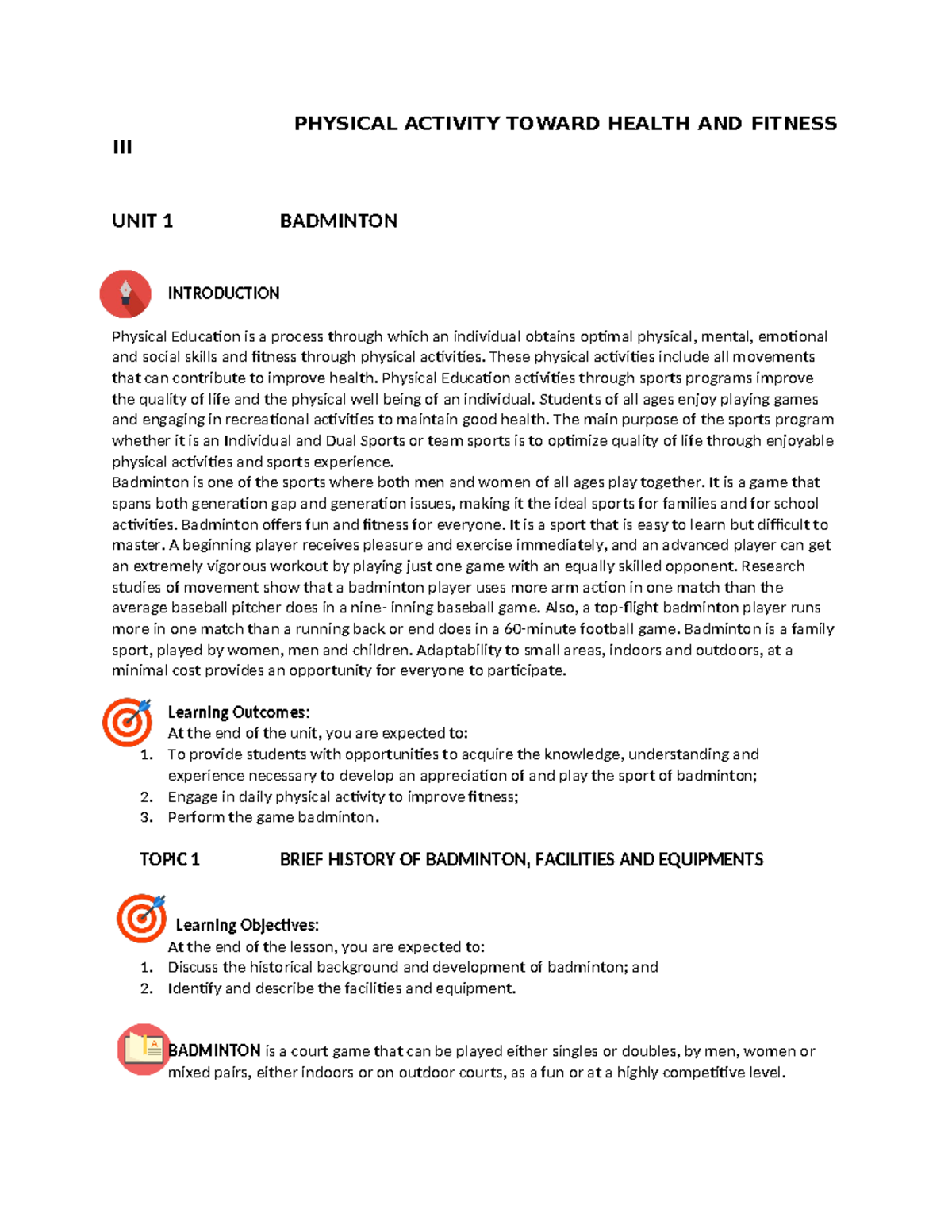 PE 13 Topic 1 - N/A - PHYSICAL ACTIVITY TOWARD HEALTH AND FITNESS III ...