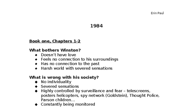 1984 (ENG 101) - Summary Questions for Book One, Chapters - Studocu
