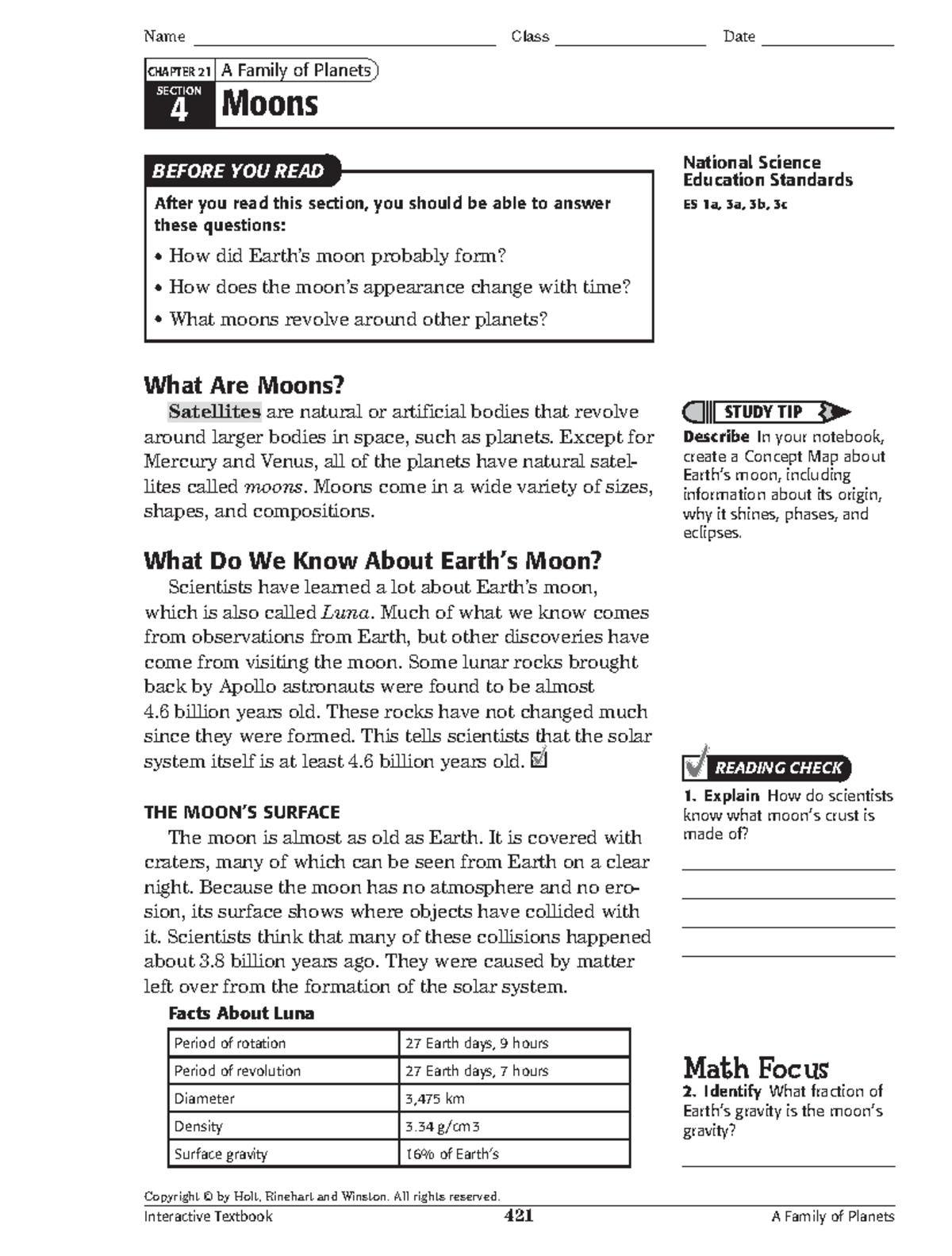 Lesson Moons - Phases of the Moon and Their Origins (10th Grade) - Studocu