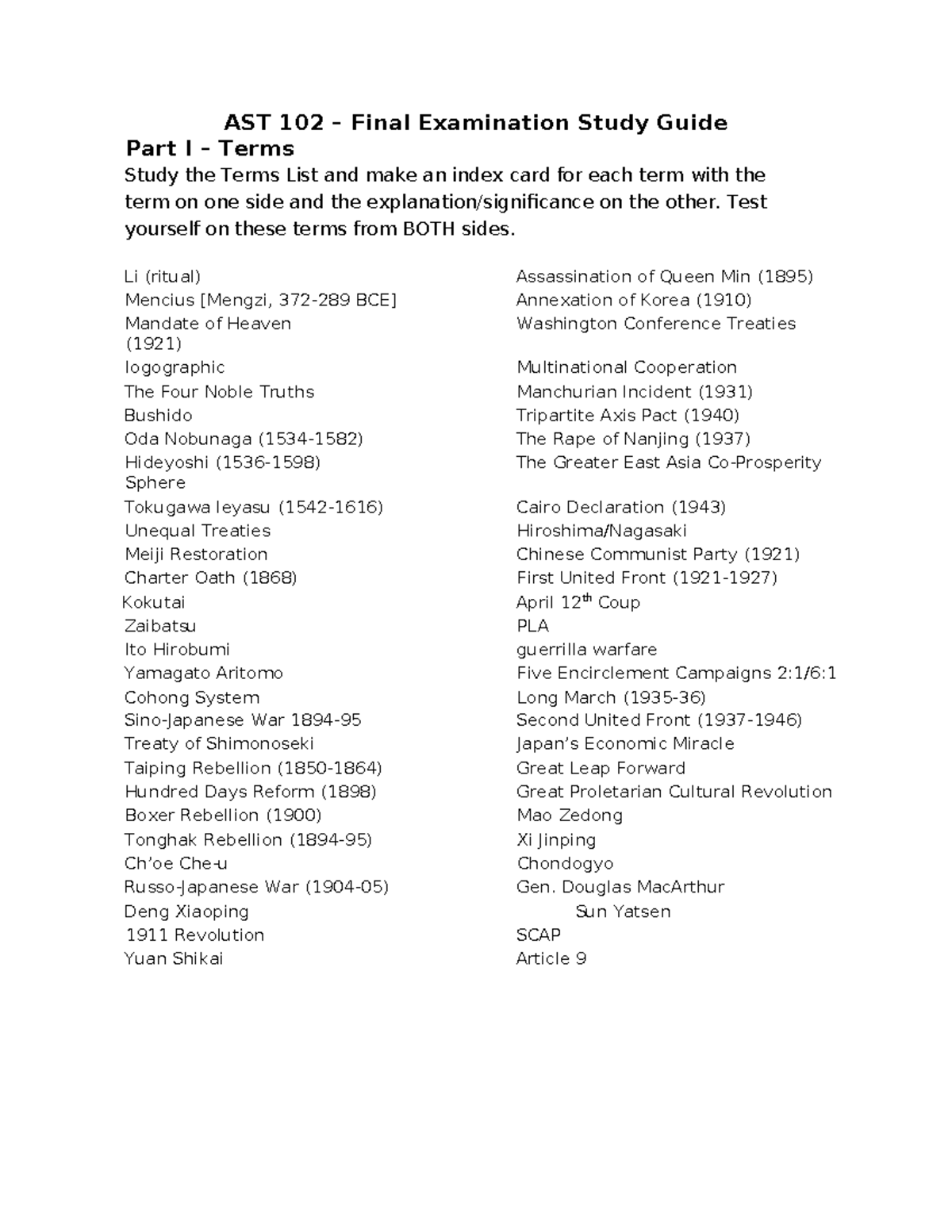 AST 102 Final Exam Study Guide: Key Terms & Concepts Overview - Studocu