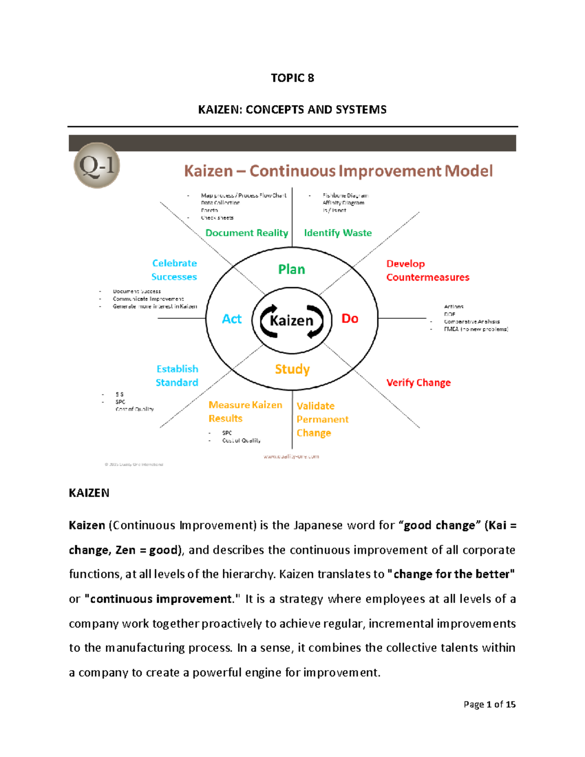 KAIZEN: CONCEPTS AND SYSTEMS - TOPIC 8 KAIZEN: CONCEPTS AND SYSTEMS KAIZEN Kaizen (Continuous ...