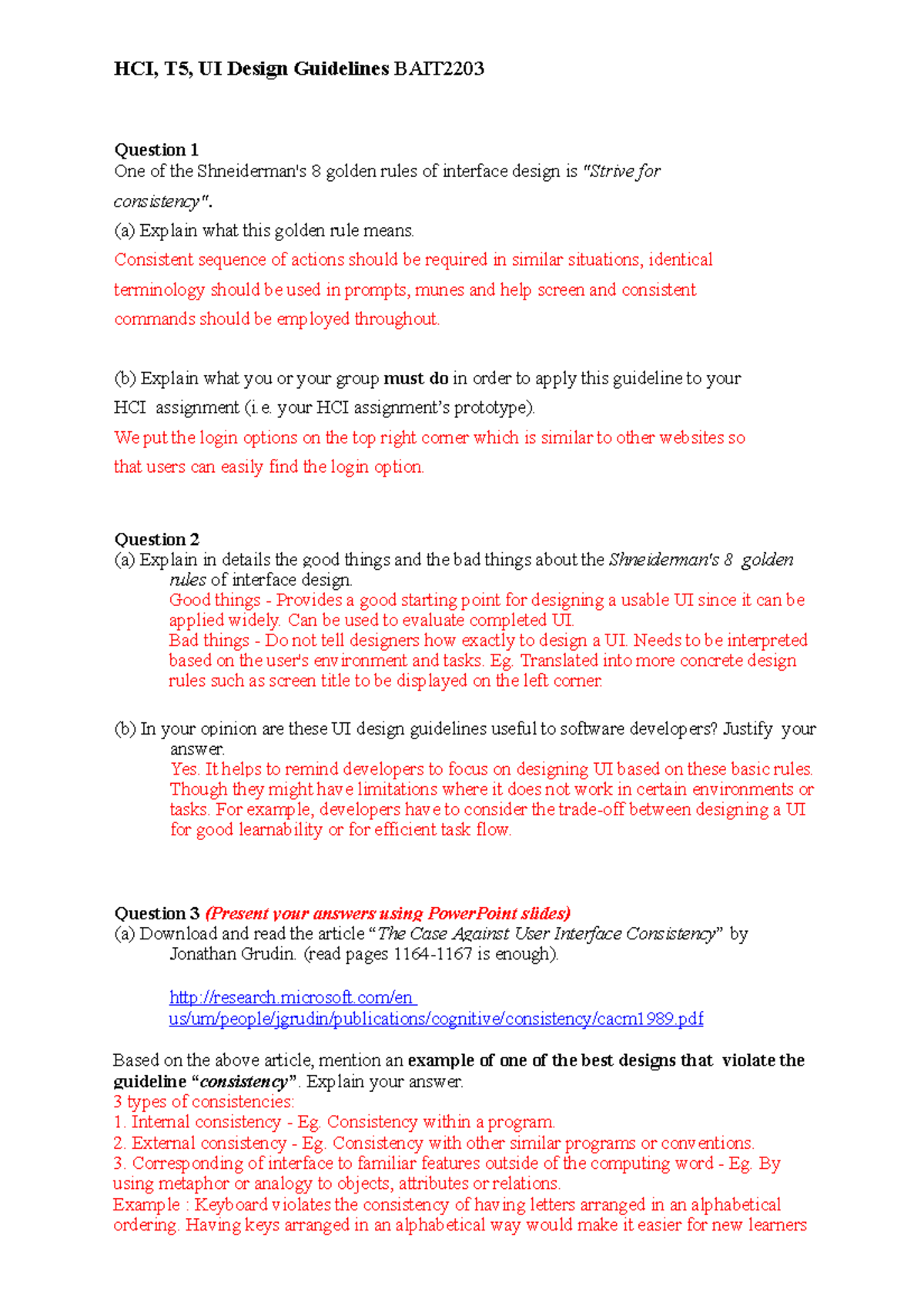 T05, UI Design Guidelines - (a) Explain what this golden rule means ...