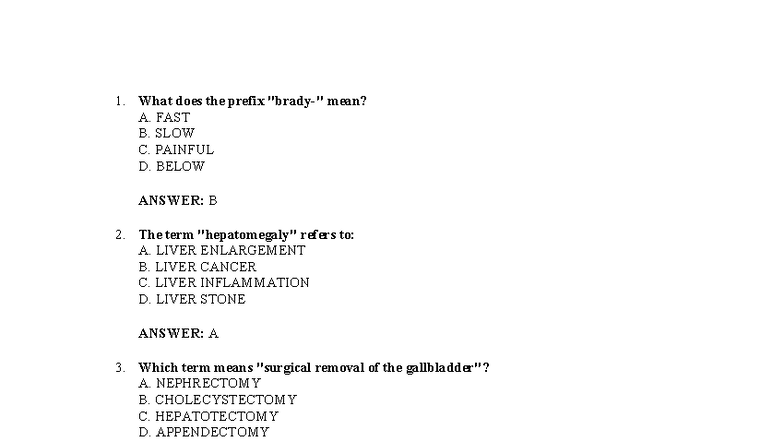 2ND Quarter Periodical Test in MT 2025: Medical Terminology Quiz - Studocu