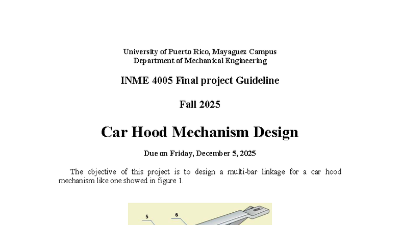 INME 4005 Final Project Guidelines: Car Hood Mechanism Design - Studocu