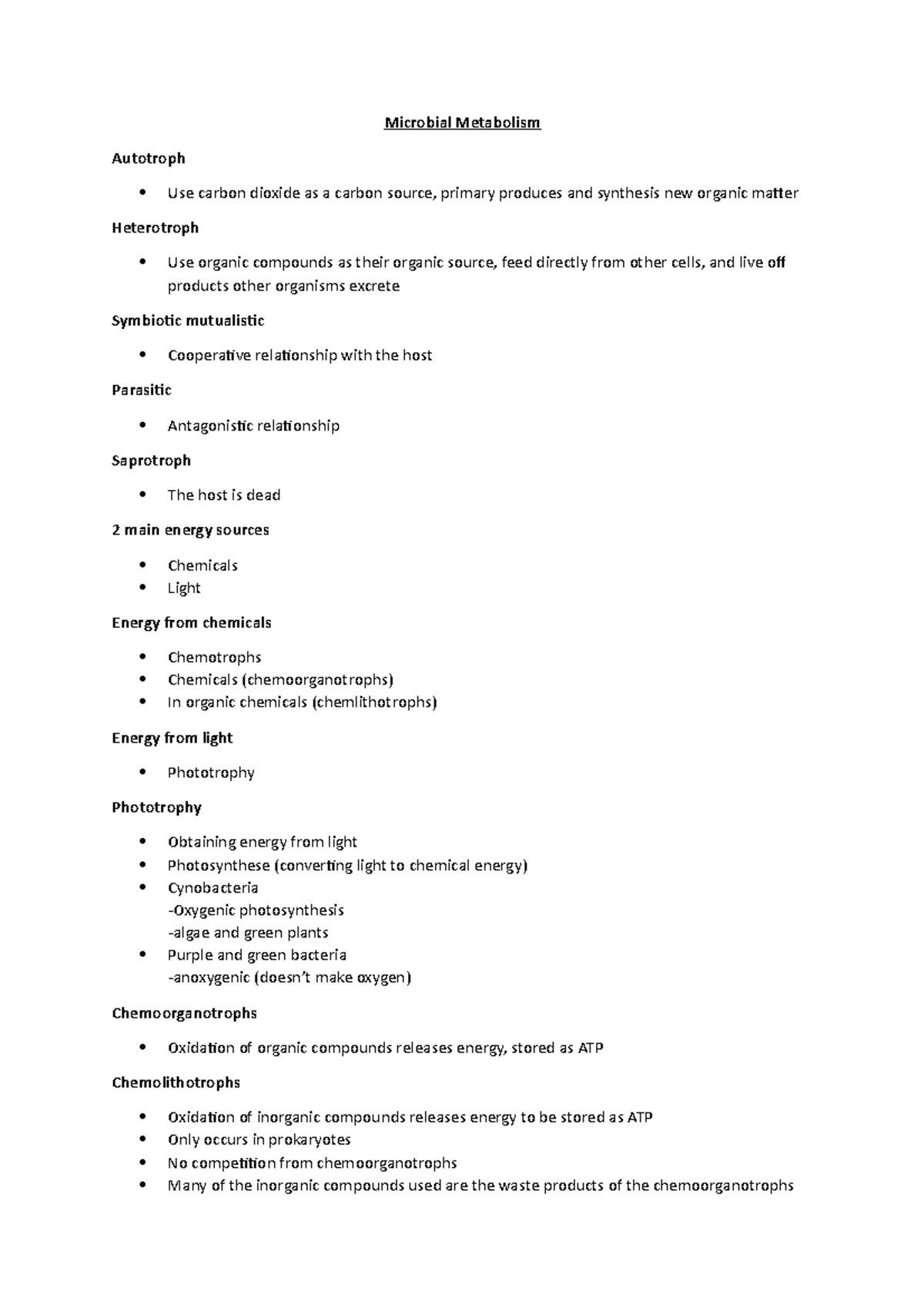 Microbial Metabolism - Lecture notes 1 - Microbial Metabolism Autotroph ...