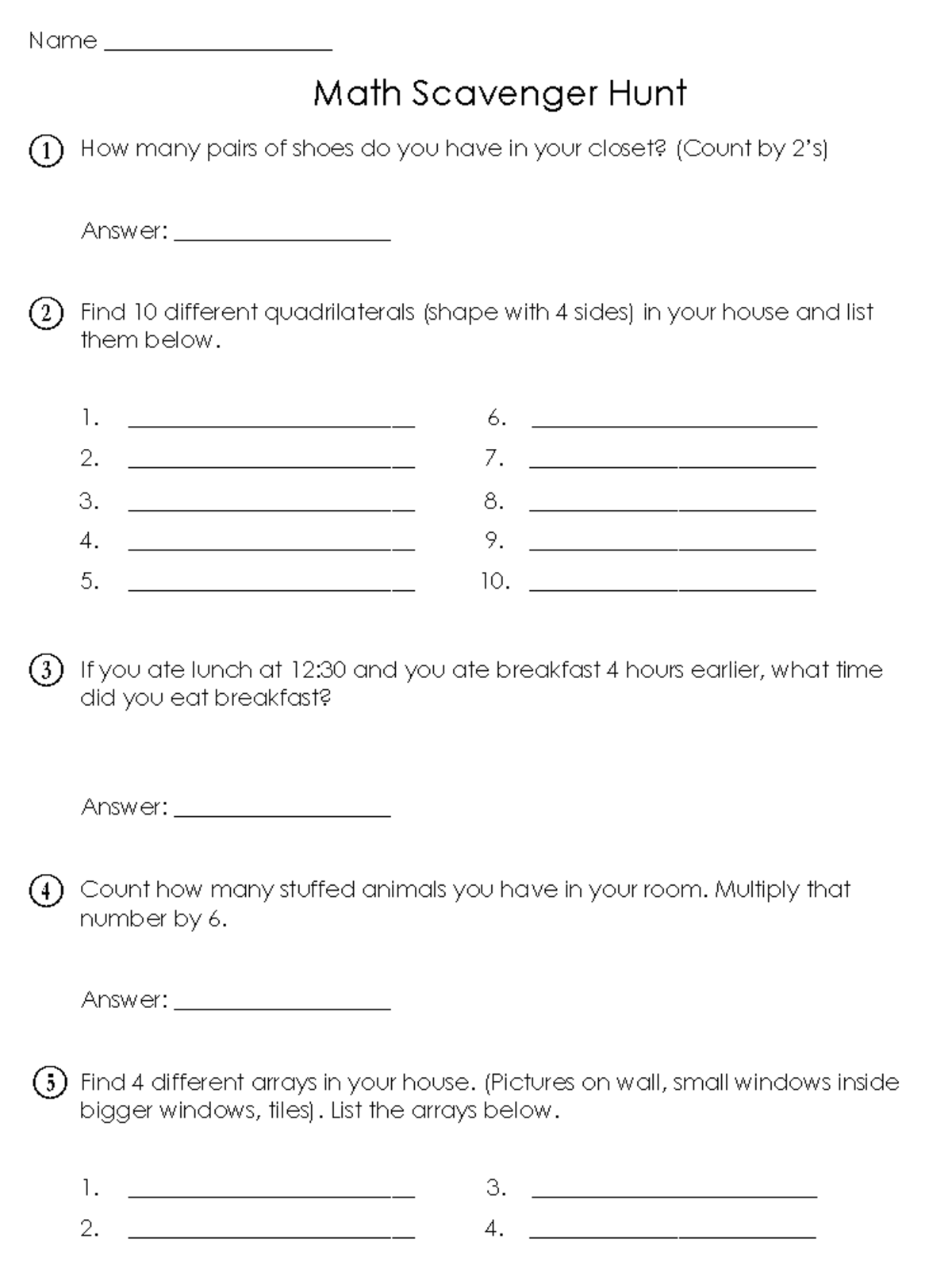 Math Scavenger Hunt - Algebra hw - Math Scavenger Hunt How many pairs ...