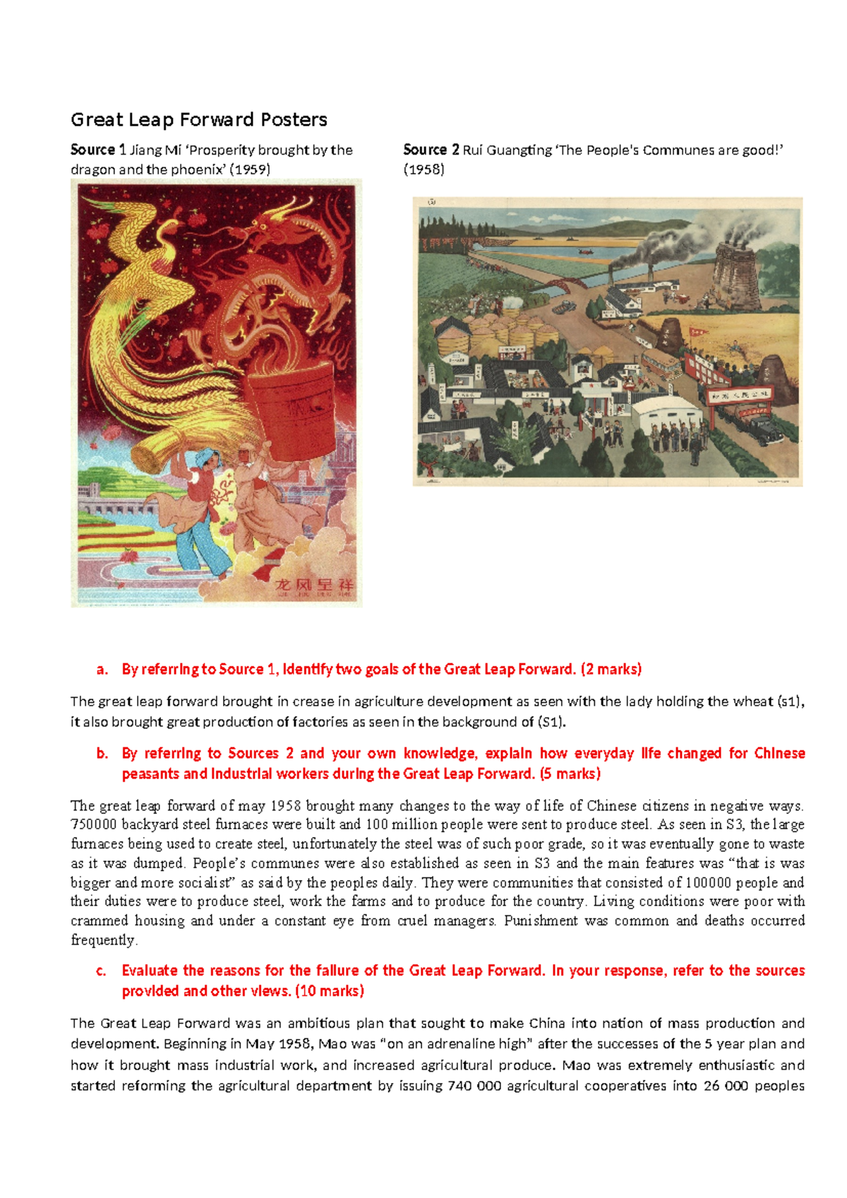 Great Leap Forward: Goals, Changes, and Failures (HIST 101) - Studocu