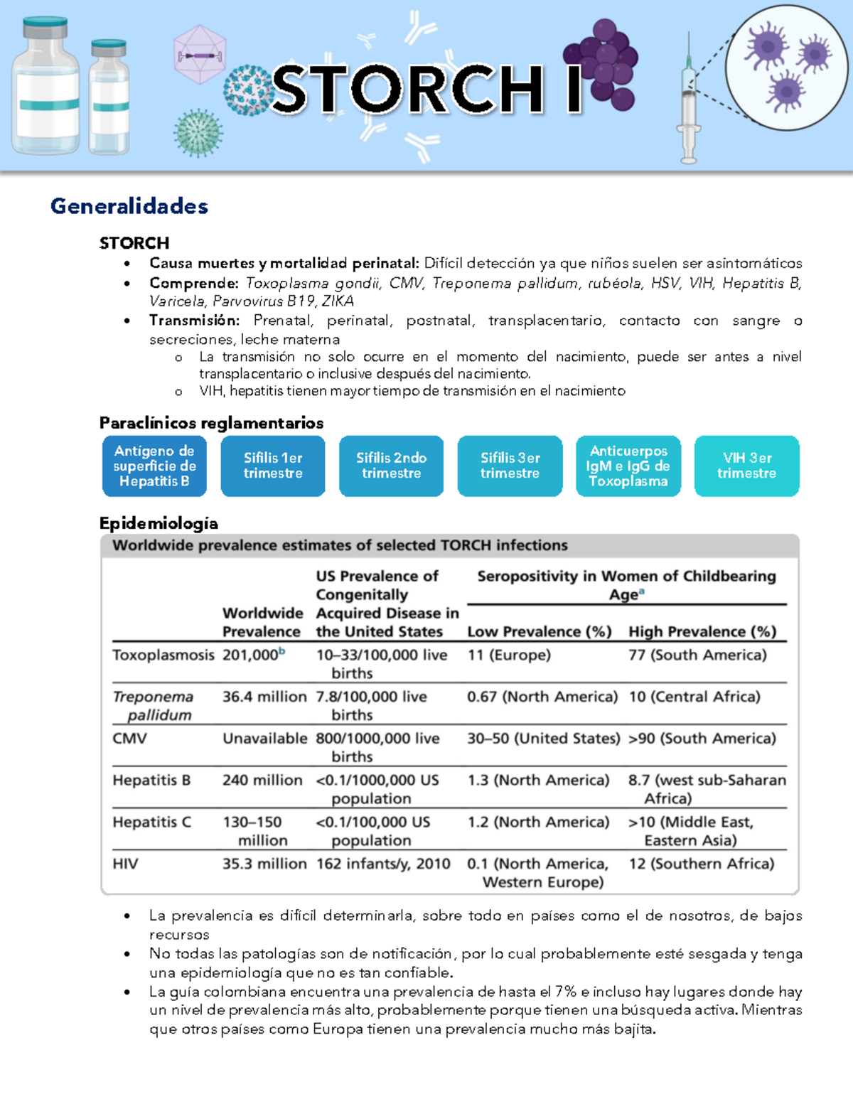 Storch: Aspectos Clave de Toxoplasmosis y Sífilis en Neonatos - Studocu
