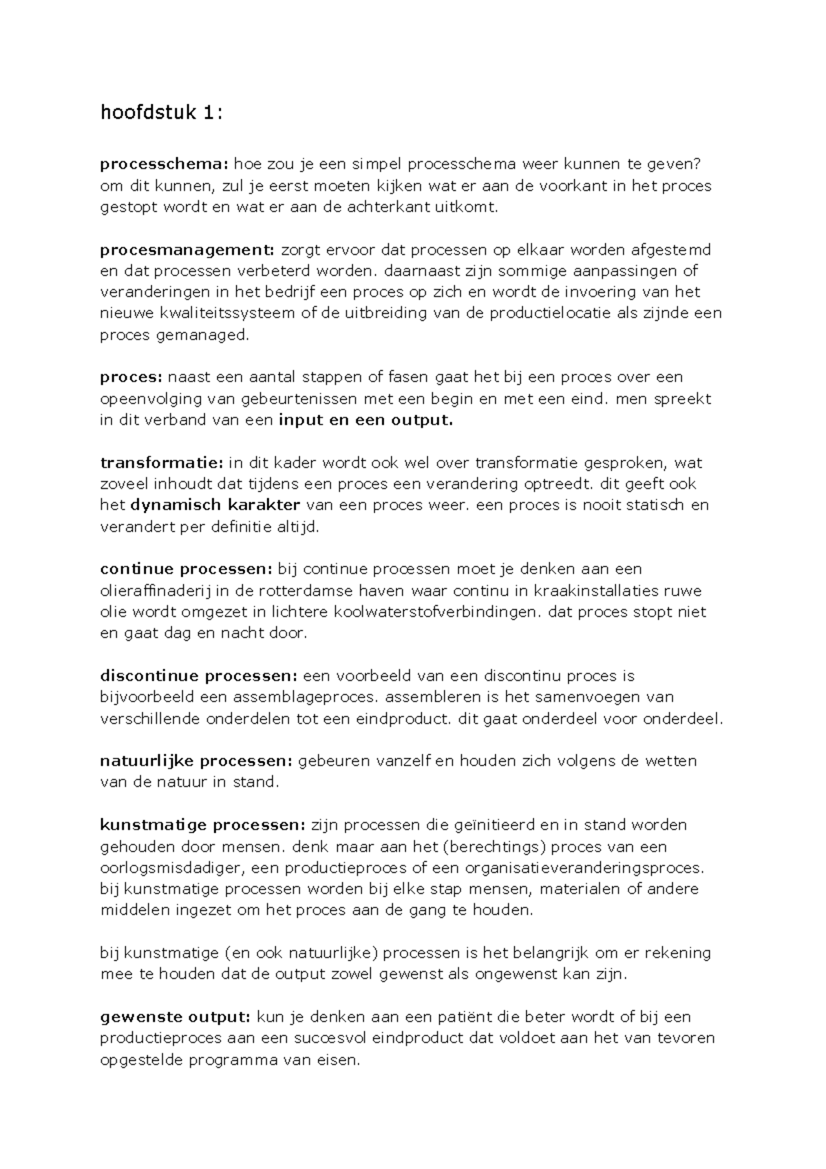 Procesmanagement - samenvatting - hoofdstuk 1: processchema: hoe zou je ...