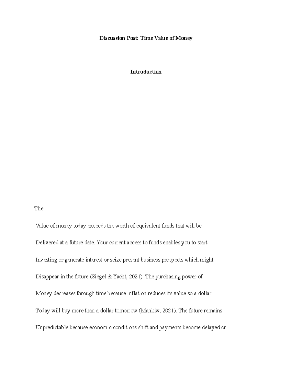 BUS 2204 DP UNIT 3 - Time Value of Money Discussion Post - Studocu