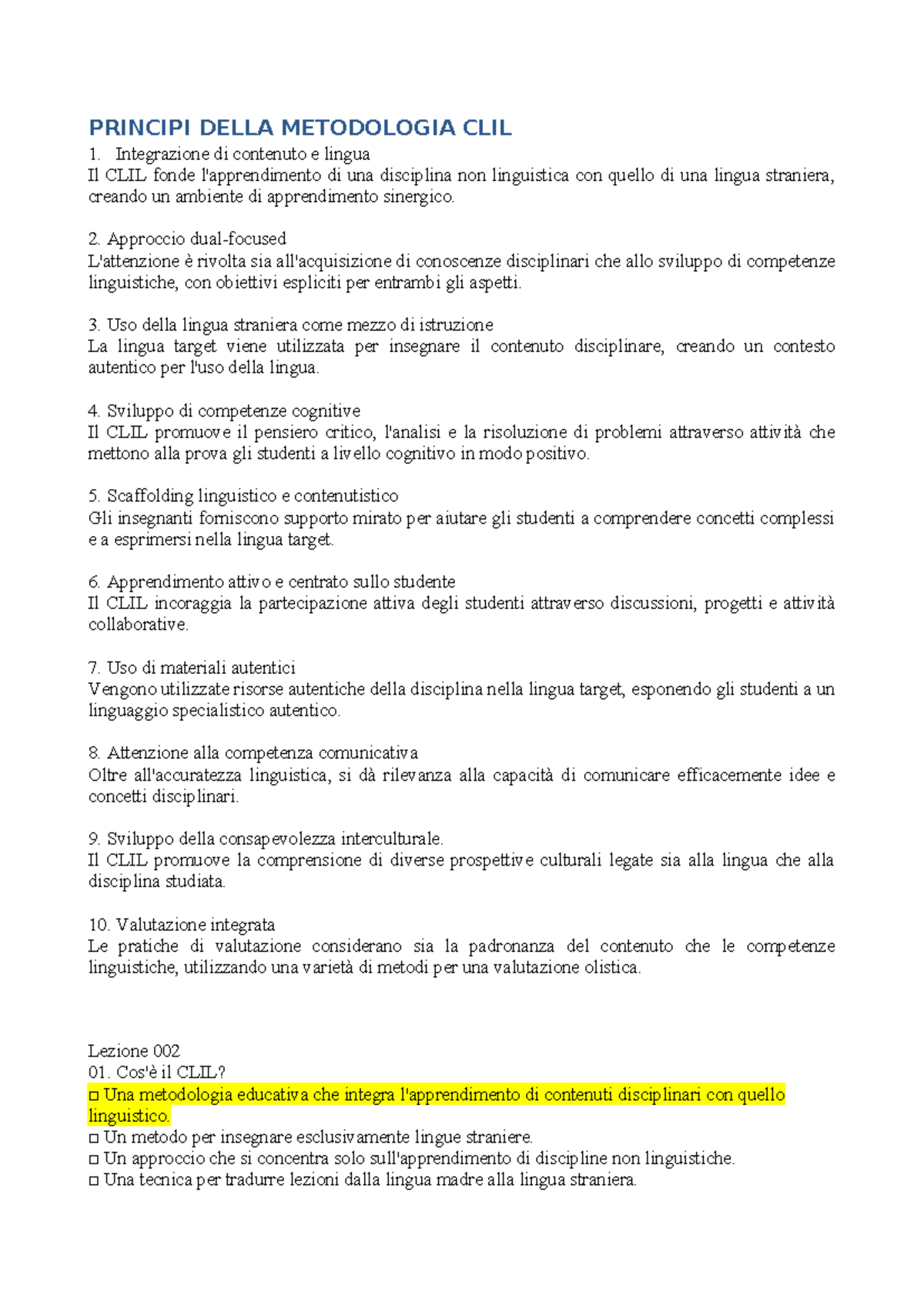 Principi Della Metodologia CLIL: Integrazione di Contenuto e Lingua ...