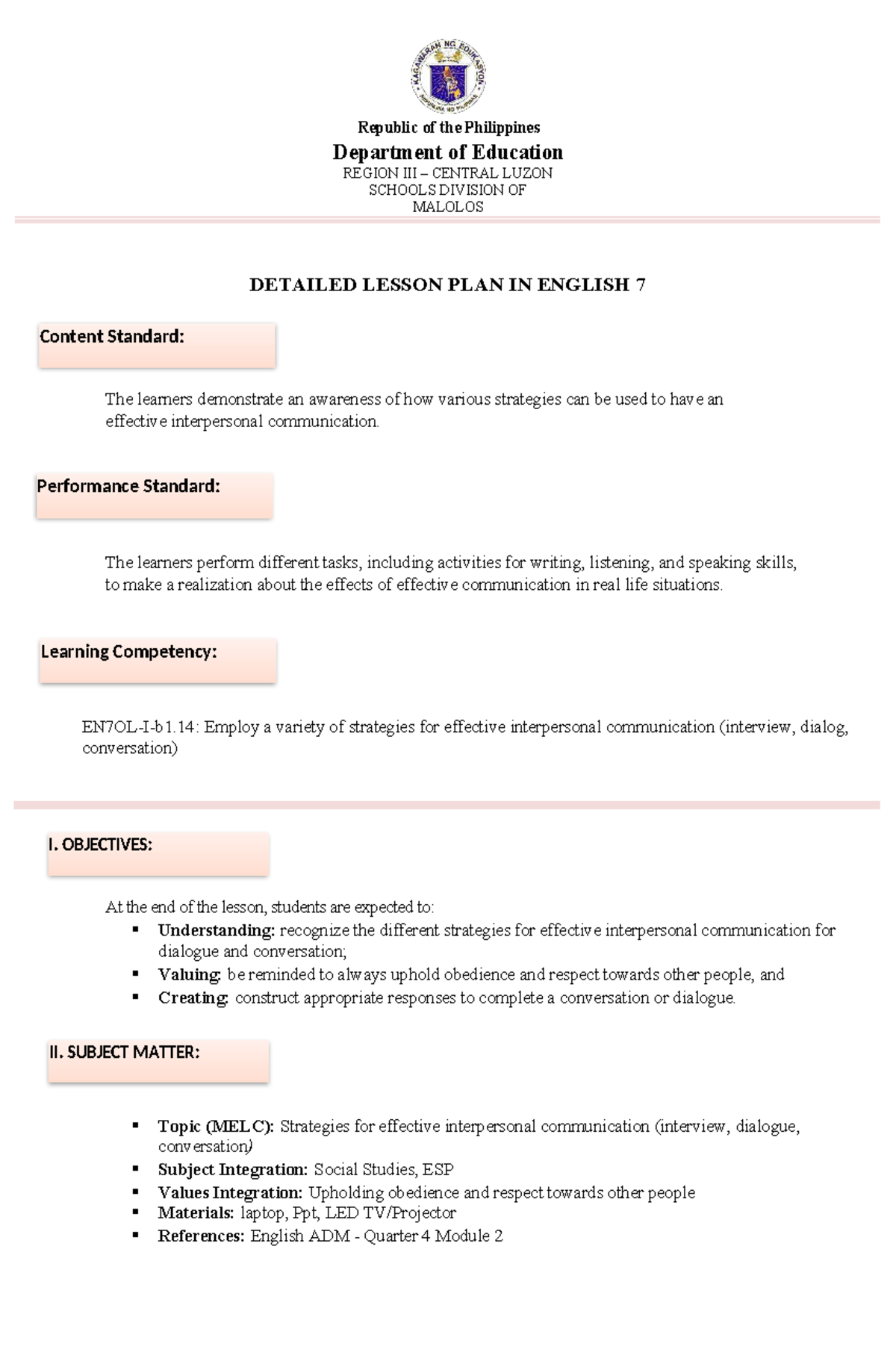 DLP English 7: Strategies for Effective Interpersonal Communication - Studocu
