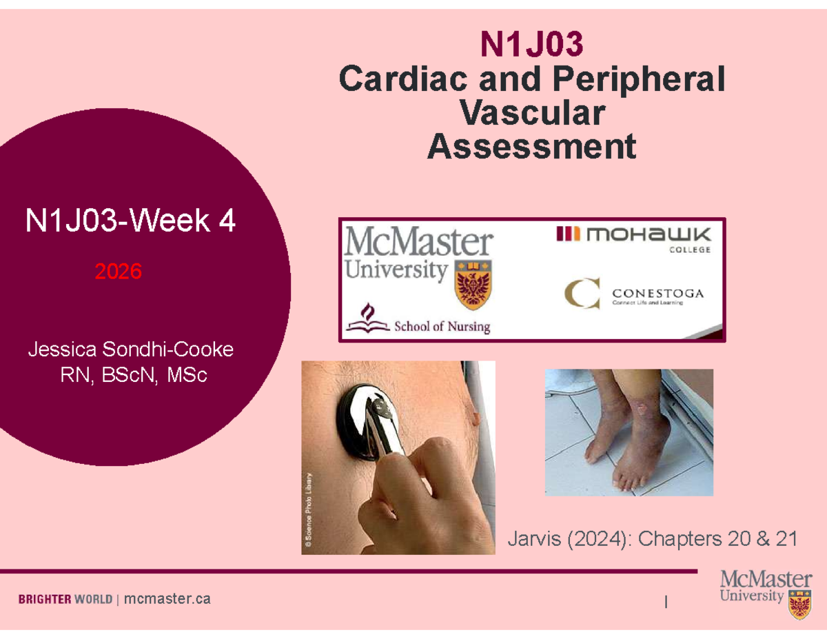 N1J03 Week 4 Lecture: Cardiac & Peripheral Vascular Assessment - Studocu
