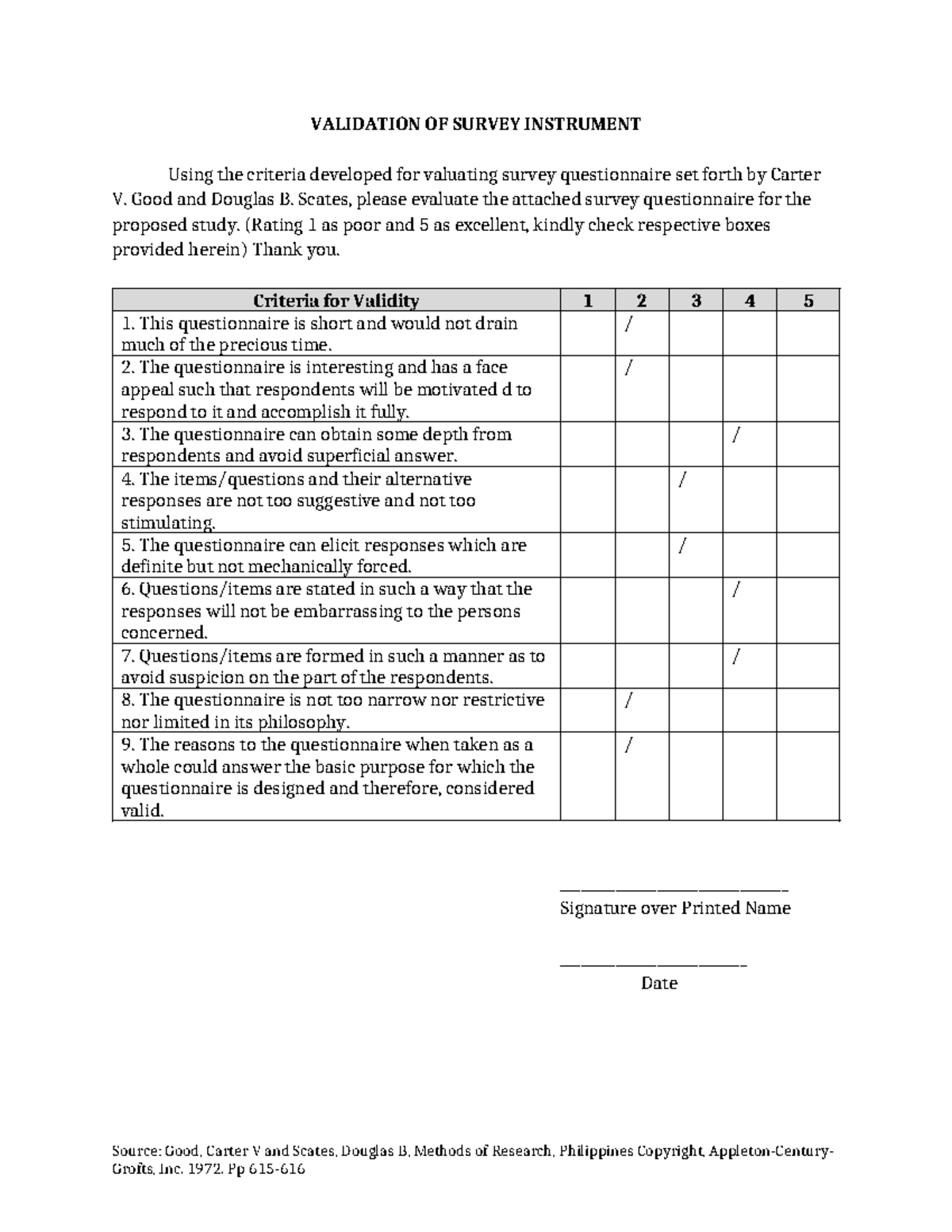 Research Validation of Survey Instrument Evaluation Checklist - Studocu